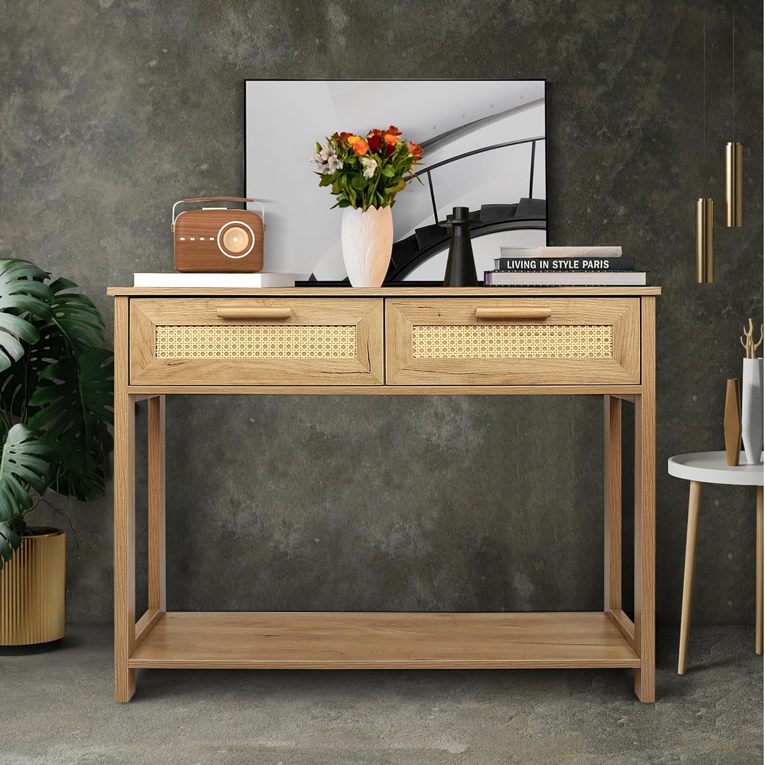 Amazon.com: FIVEGIVEN Rattan Console Table Boho Entryway Table Small ...