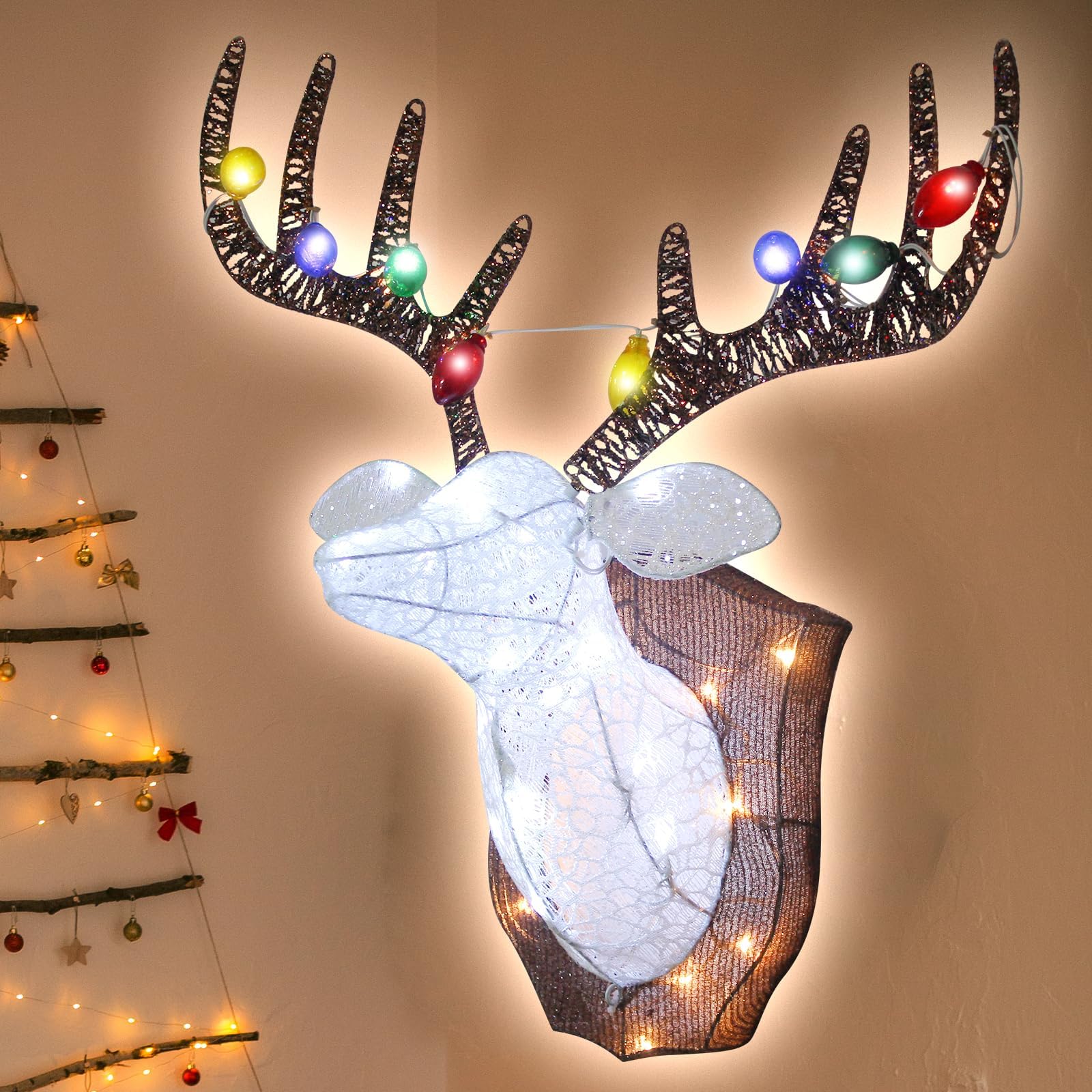 Amazon.com: Hourleey Lighted Christmas Wall Decoration Reindeer Head ...