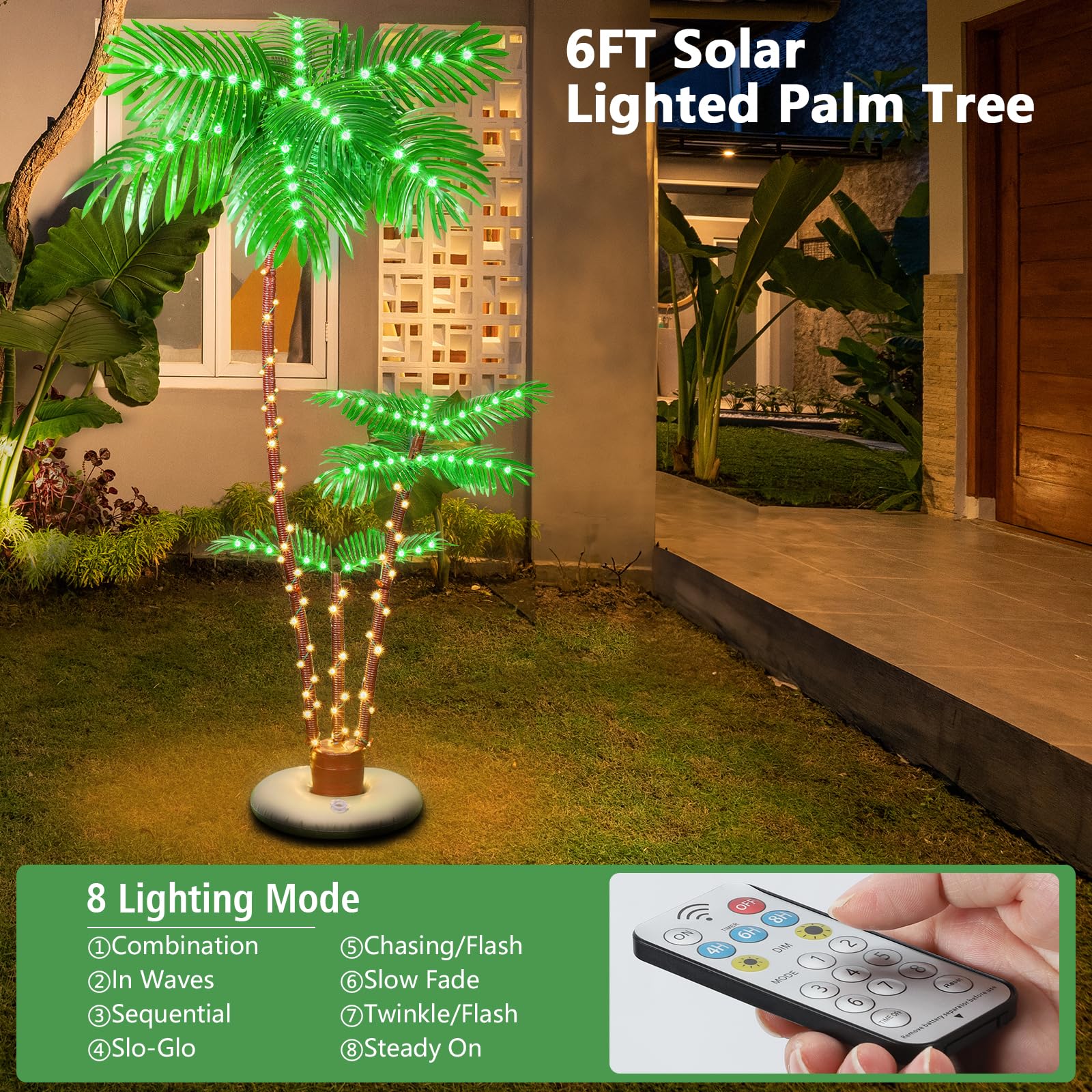 OUSHENG Solar Lighted Palm Tree for Outside Patio, 6' 3 Trunks Outdoor ...