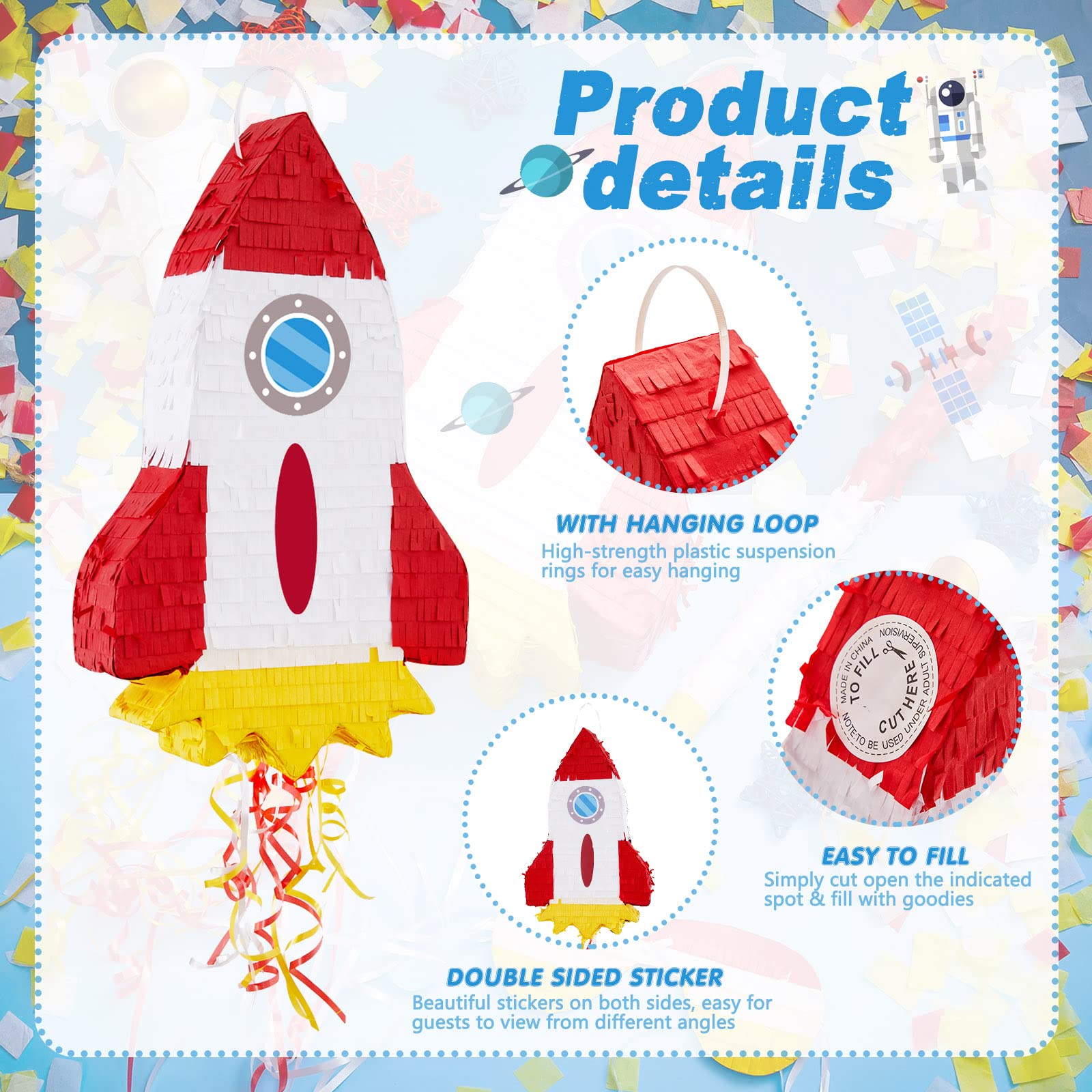 Rocket Ship Pinata 16.5 x 10 x 3 Inch Space Themed Party Supplies ...