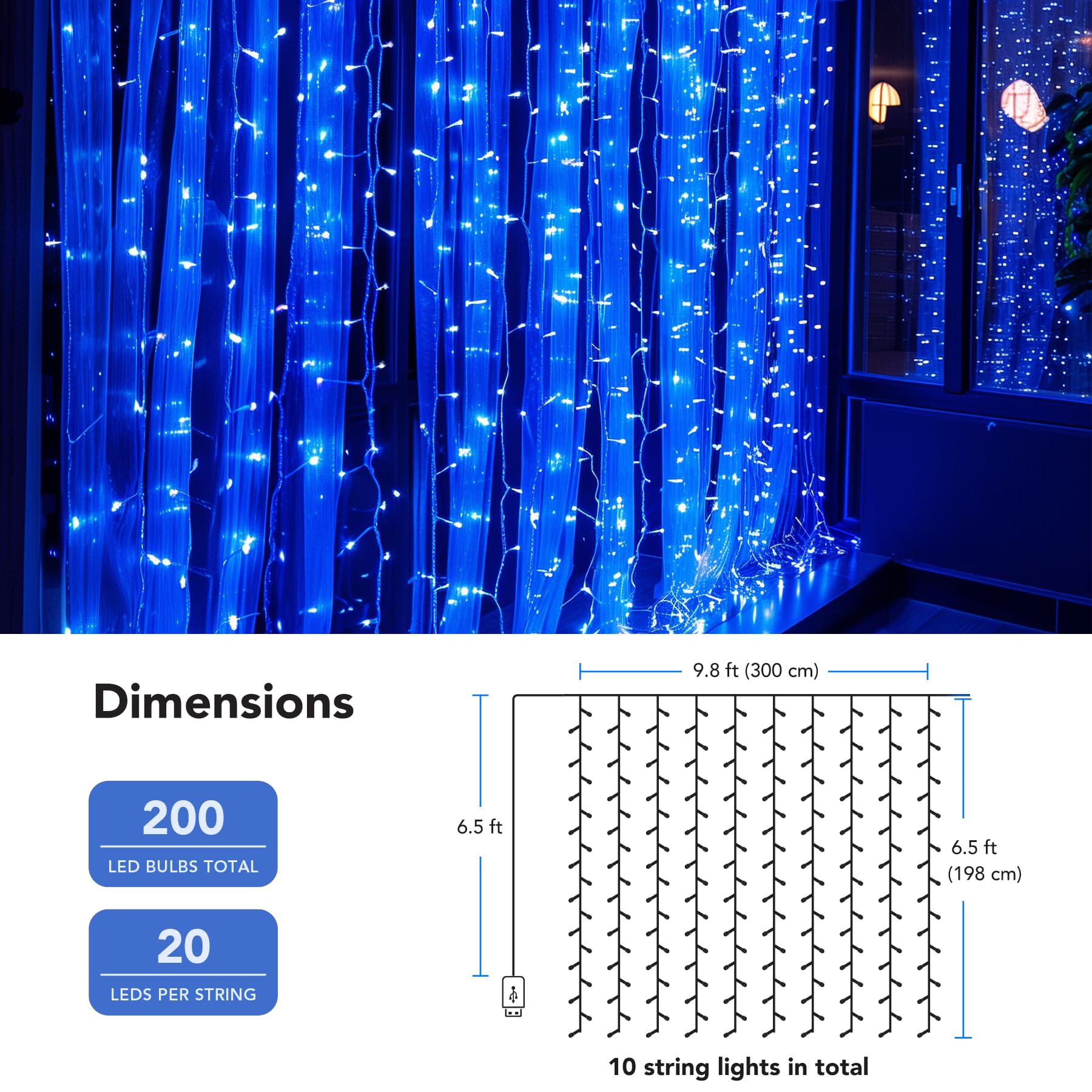 Snapklik.com : MAGGIFT 200 Led Hanging Indoor Curtain String Lights ...