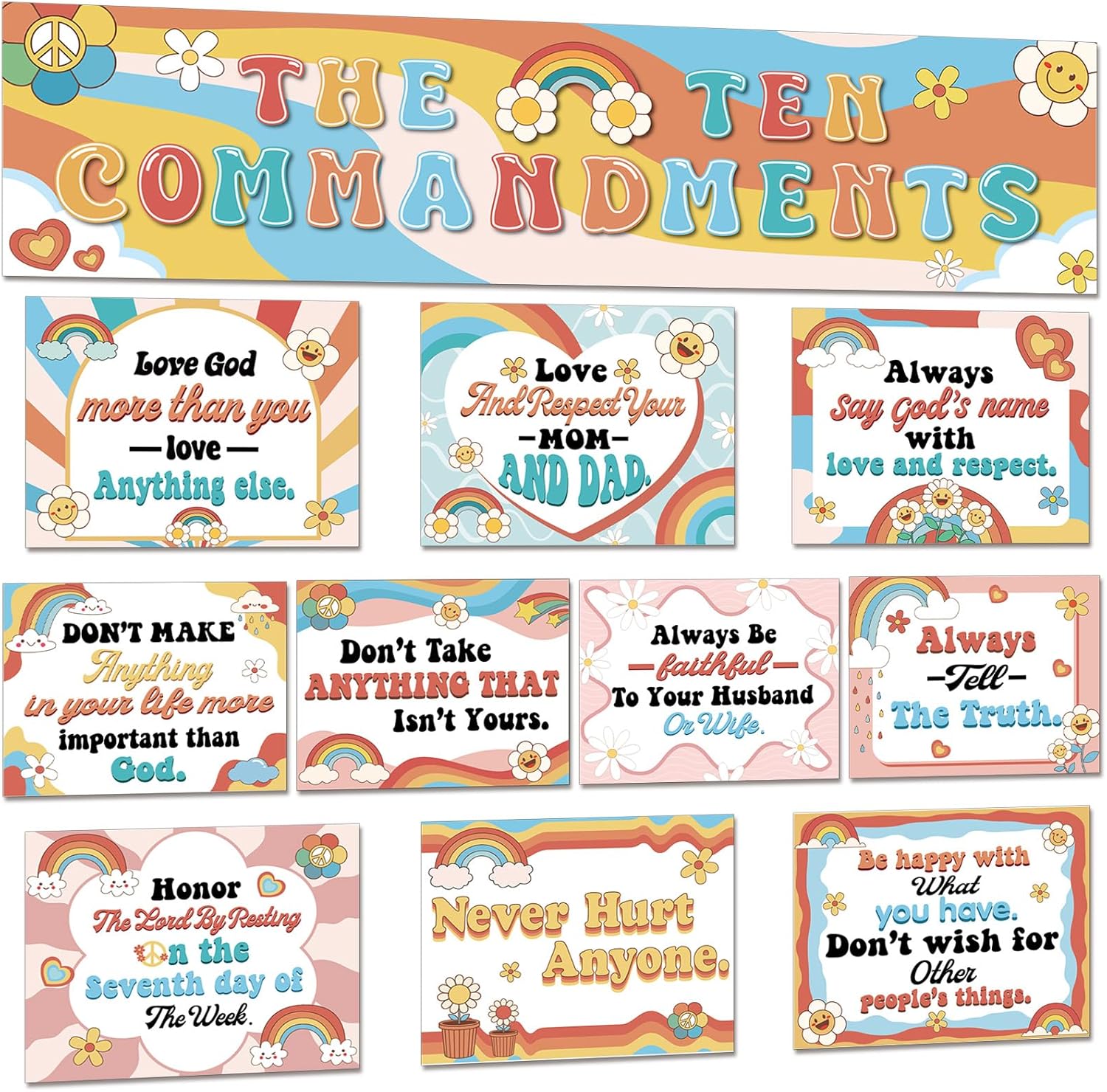 Groovy Ten Commandments Poster for Kids Hippie Philippines | Ubuy