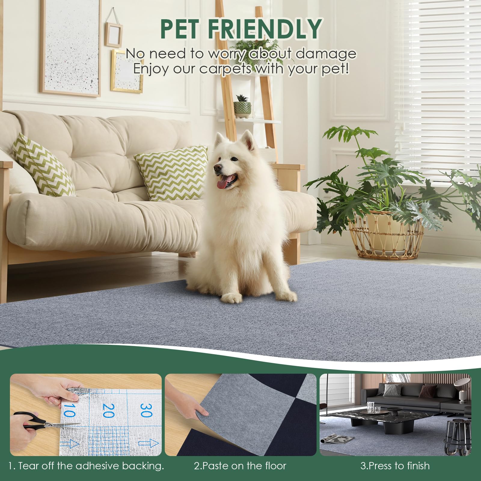 Snapklik.com : VallisCo 30 Pack Carpet Tile - 12” X 12” Self Adhesive Carpet Floor Tiles Anti ...