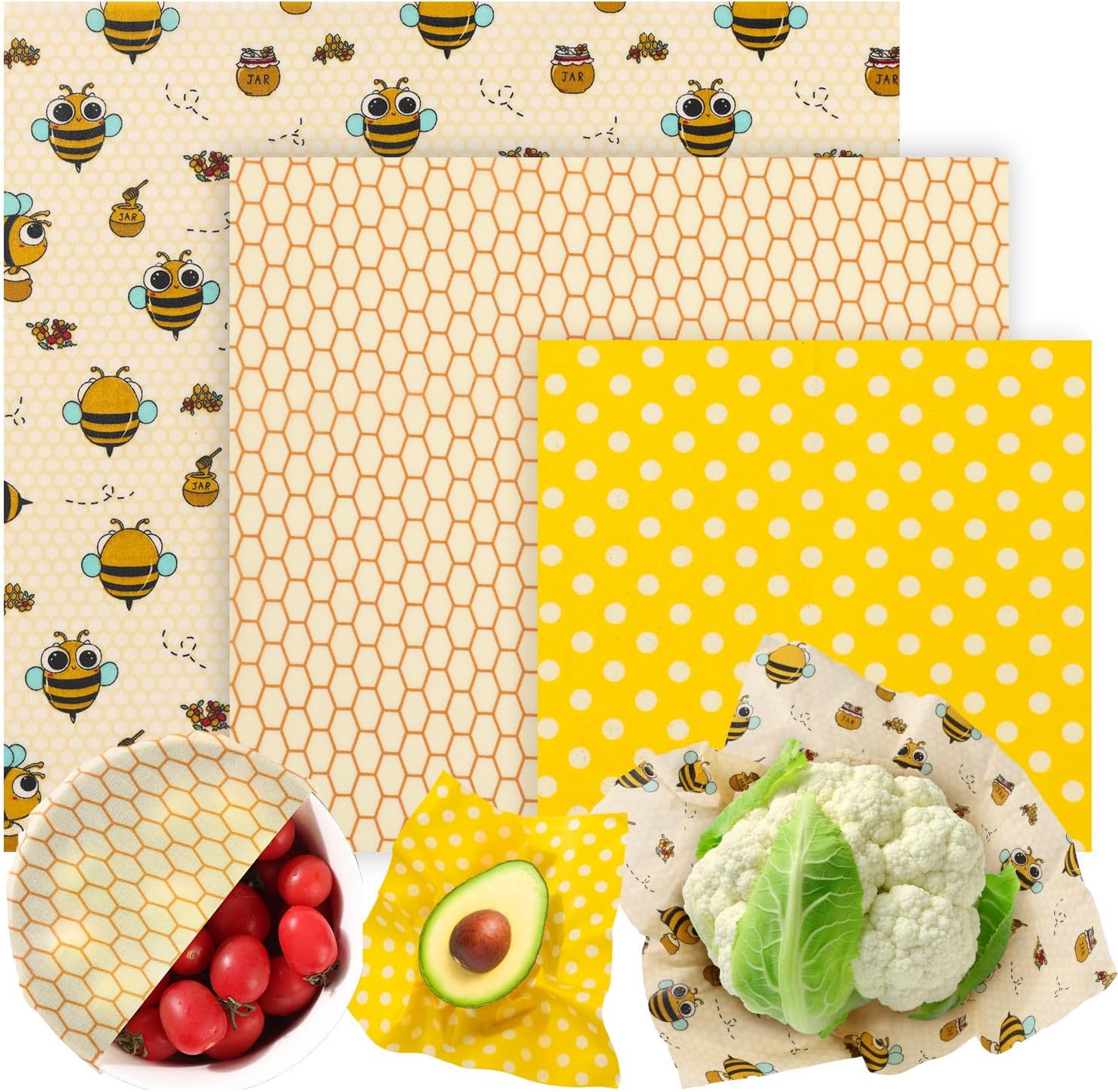 Amazon.com: Reusable Beeswax Food Wraps Set - 3 Pack (S,M,L) for Bread ...