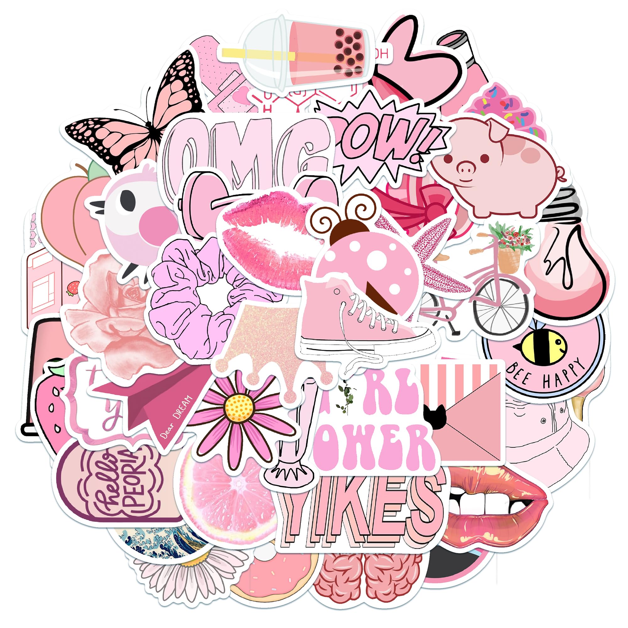 Amazon.com: 50 PCS Cute Pink Stickers Water Bottle Vinyl Waterproof ...