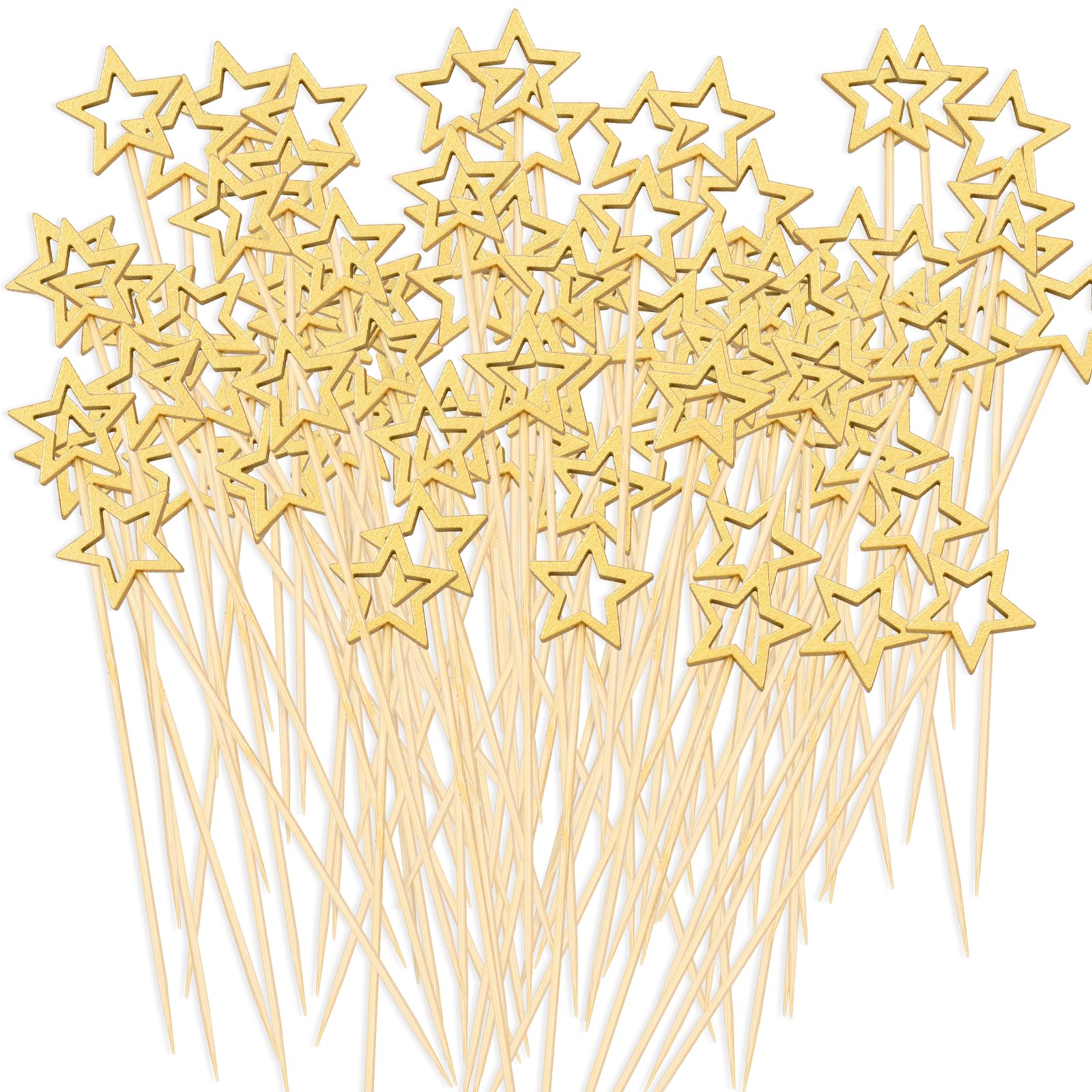 100PCS Gold Star Bamboo Cocktail Picks, 5.5 Inch Christmas Fancy ...