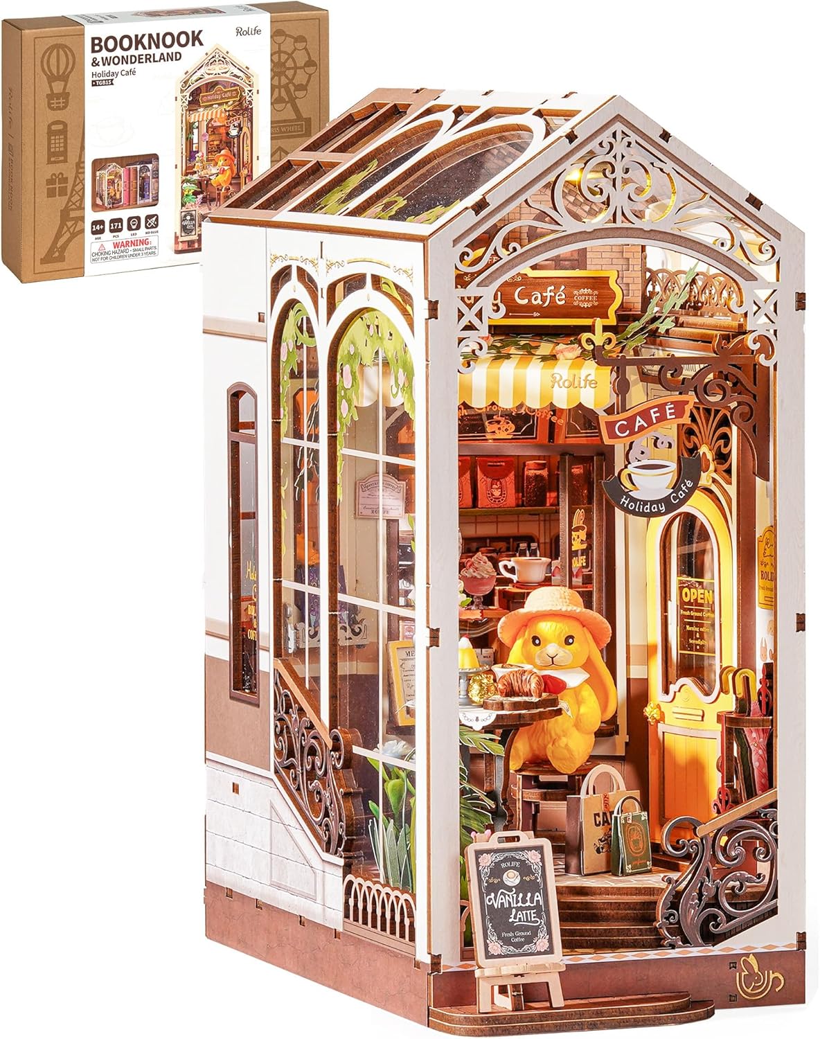 Rolife Book Nook Rabbit’s Coffee Holiday, Booknook Maison Miniature ...