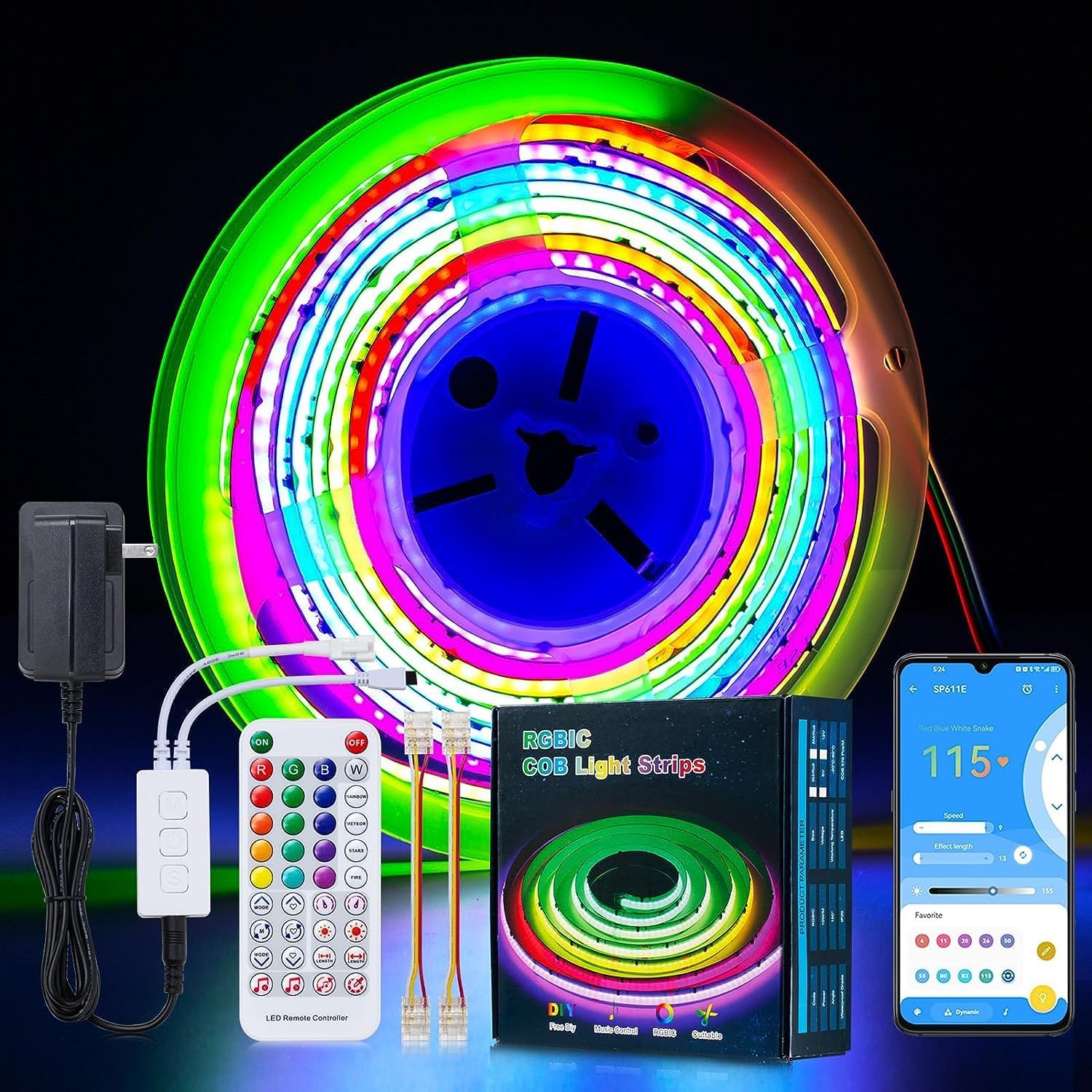 Amazon.com: ACELETE RGBIC COB Strip Smart RGB Color Changing FCOB LED ...