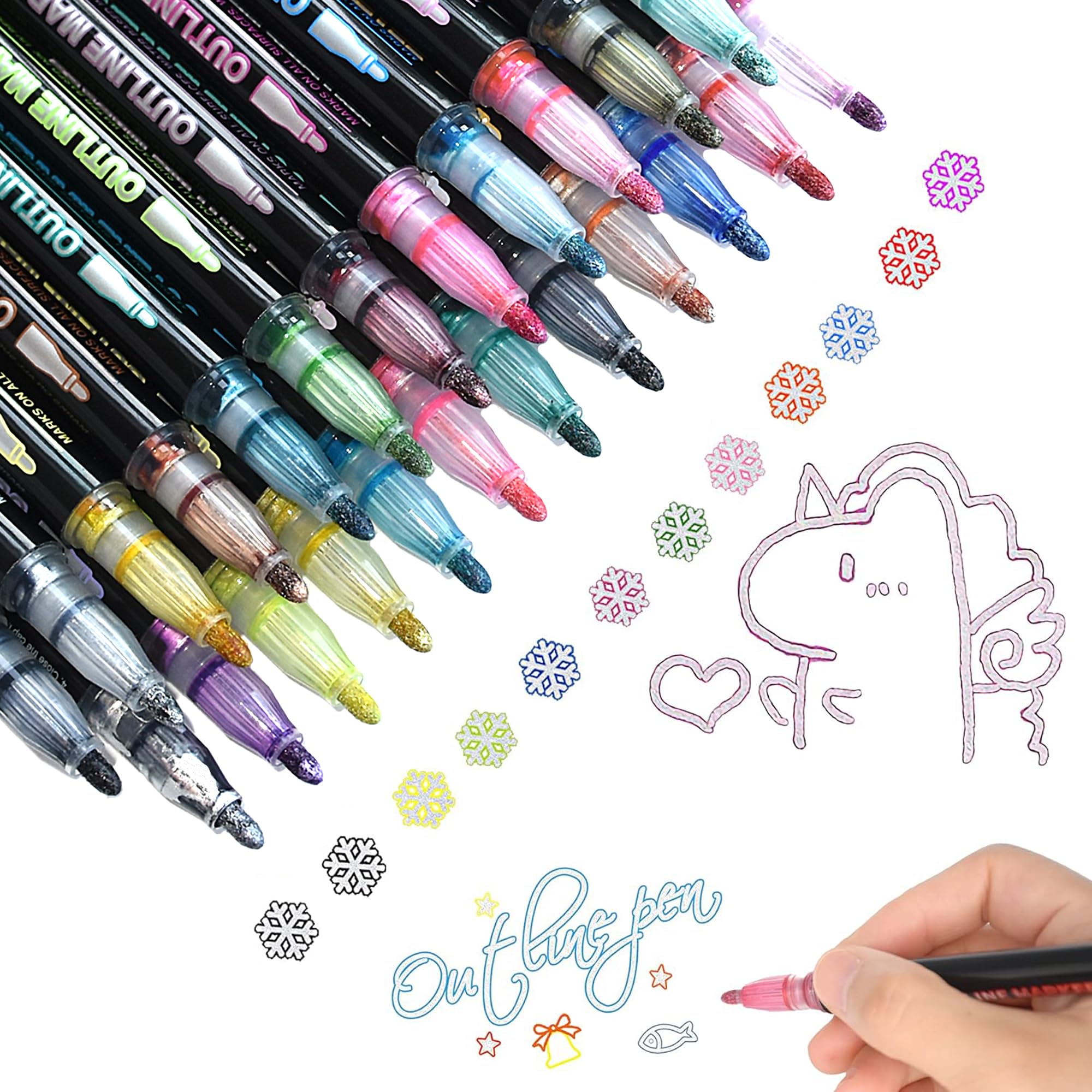 Amazon.com: Gondiane Double Line Outline Pens, 24 Colors Outline ...