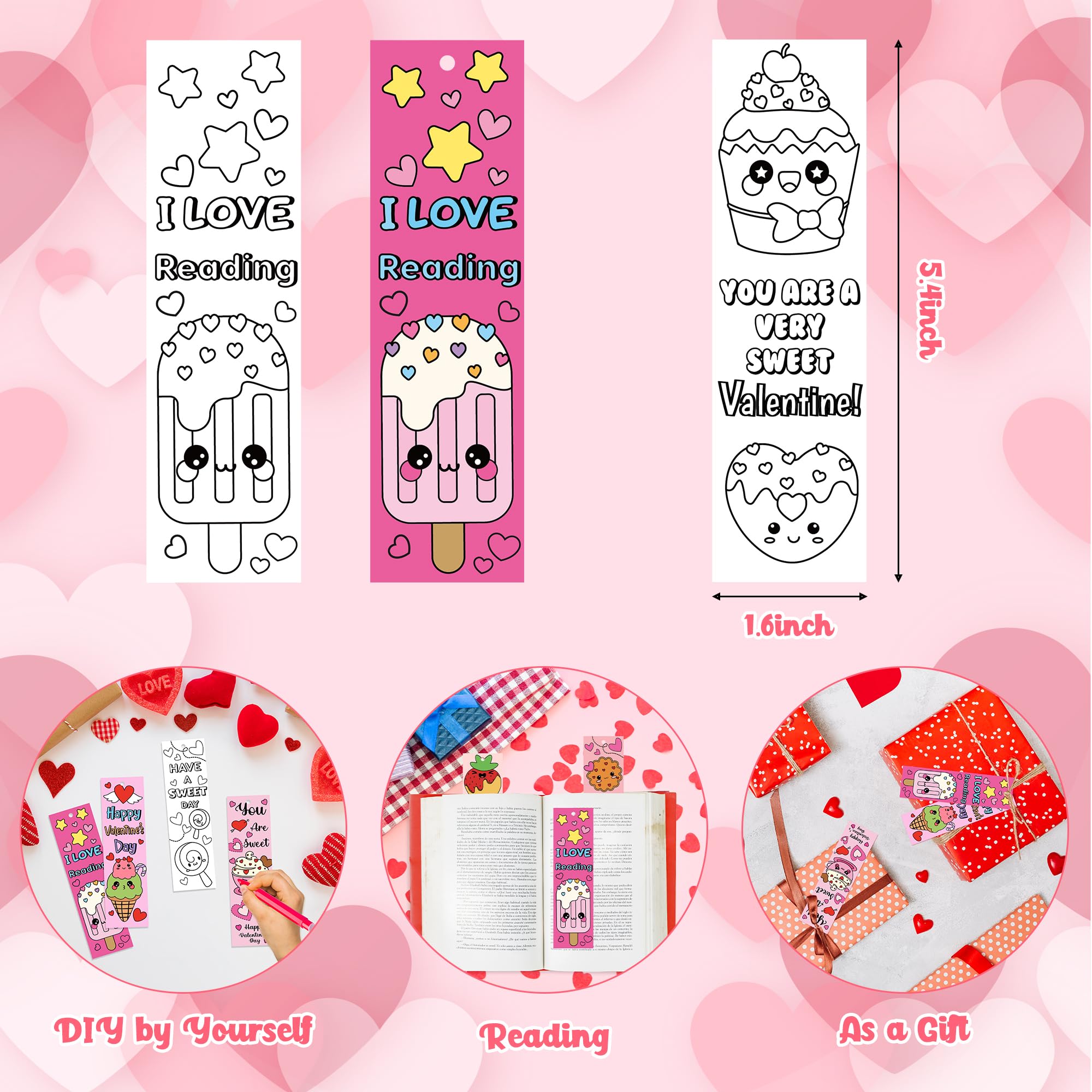 Snapklik.com : 75Pcs Valentines Day Color Your Own Bookmarks Desserts ...