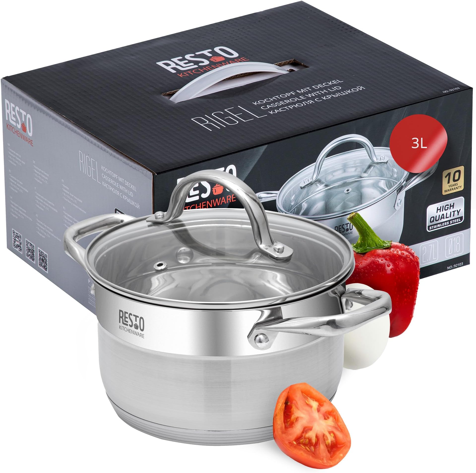RESTO Edelstahl 18/10 Kochtopf Suppentopf Bratentopf - für alle ...