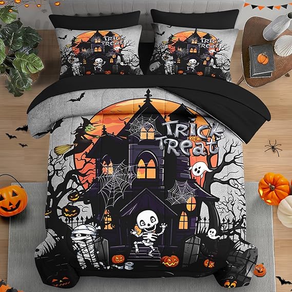 Amazon.com: Pamnest Halloween Comforter Set Twin Size, Castle Spooky ...