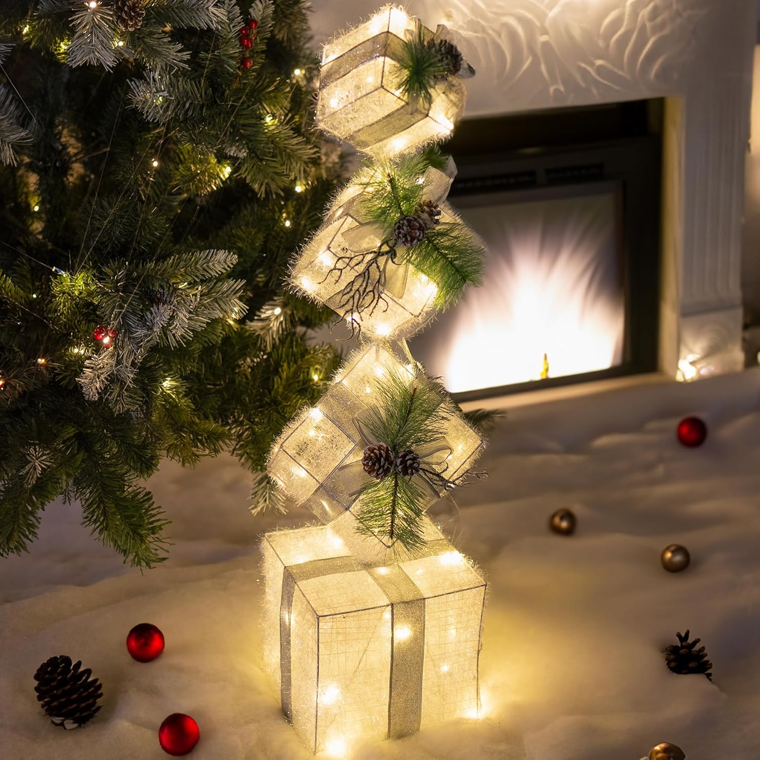 Amazon.com: Hourleey Set of 4 Christmas Lighted Gift Boxes, 3FT Pre-lit ...