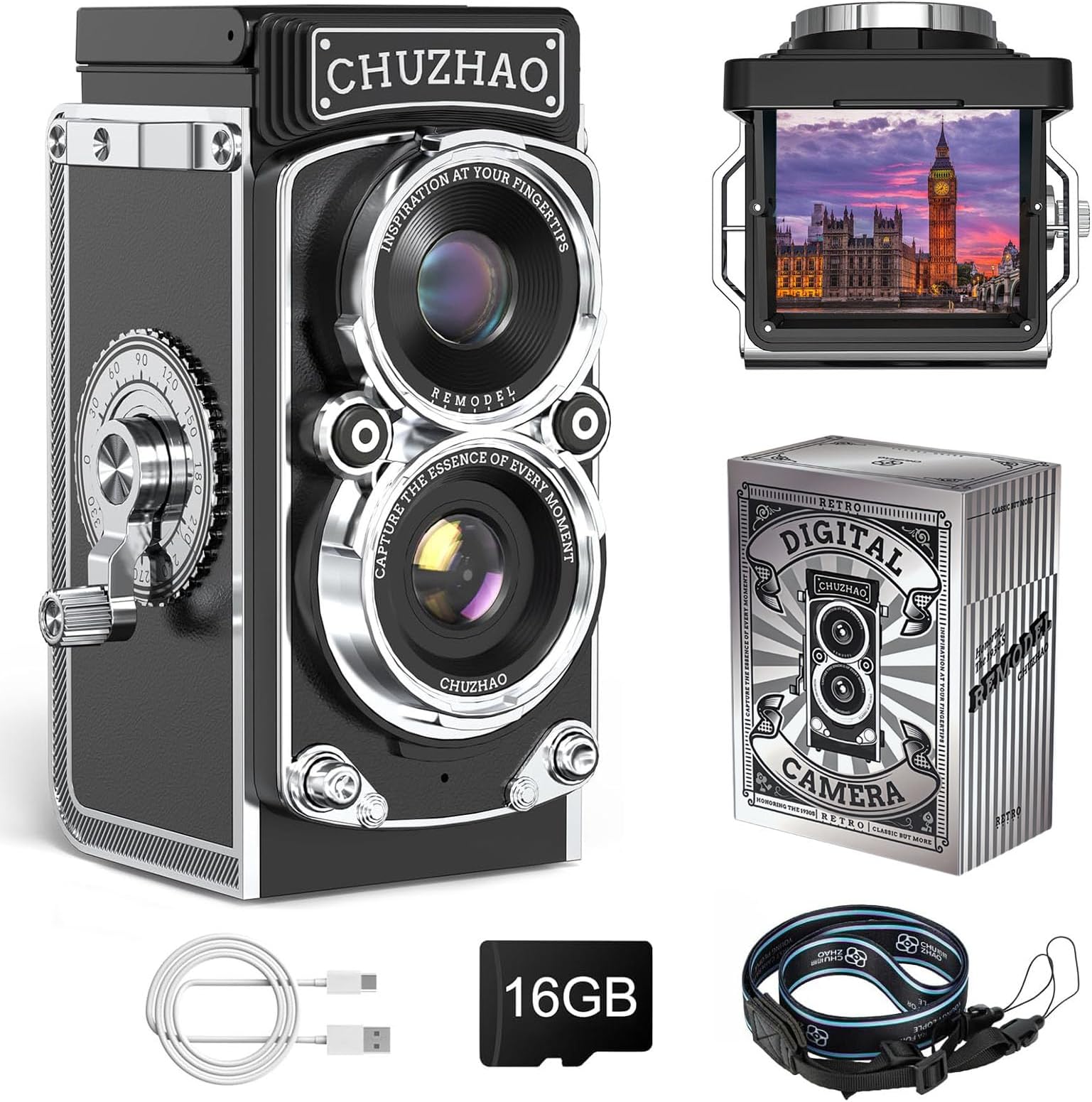CHUZHAO Retro Digital Camera, Mini Vintage TLR Camera with Waist-Level ...