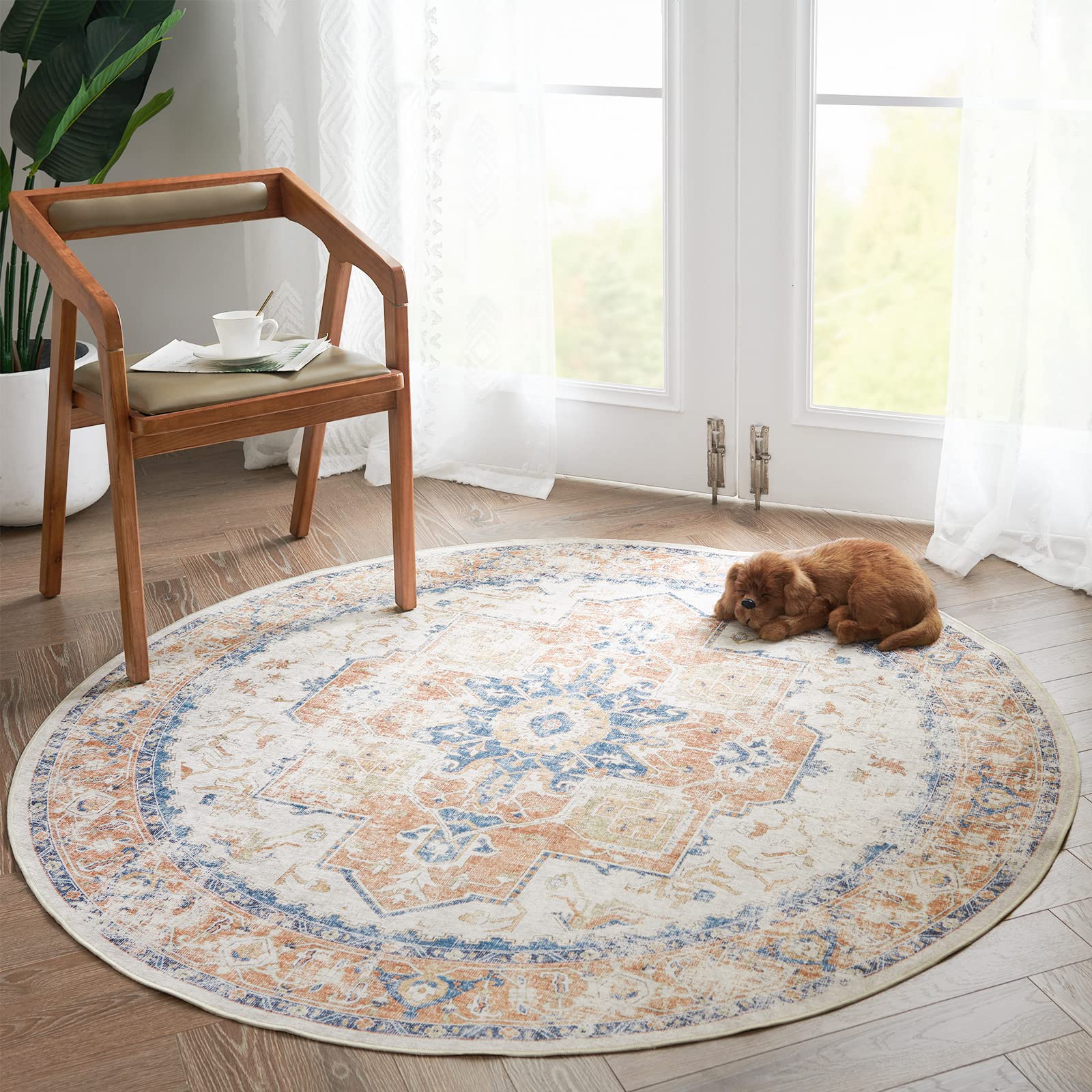 JINCHAN Round Rug 4ft Washable Rug Area Rug Vintage Rug Indoor Floor ...