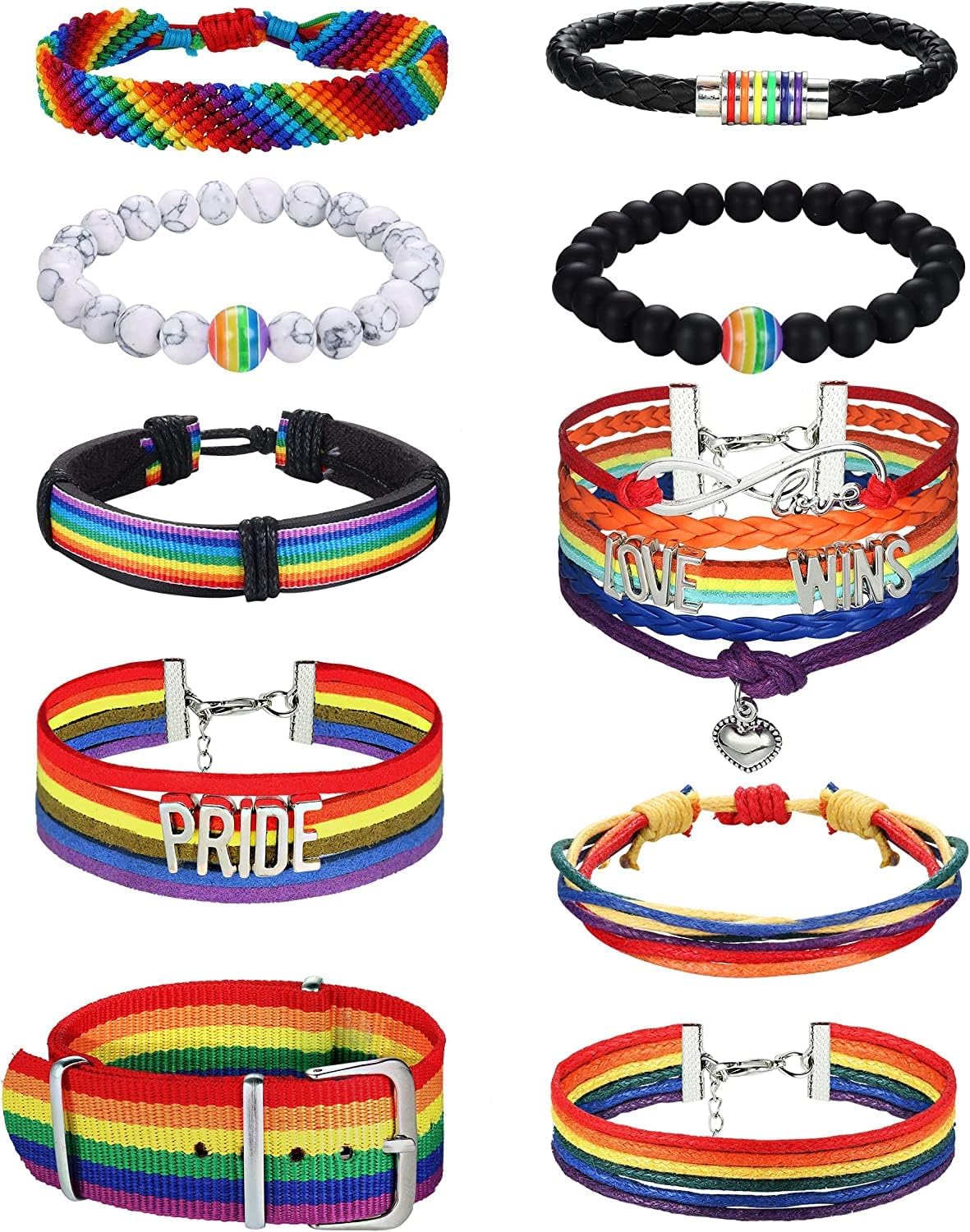LOLIAS Pack of 10 Pride Bracelets Gay & Lesbian LGBTQ Accessories ...