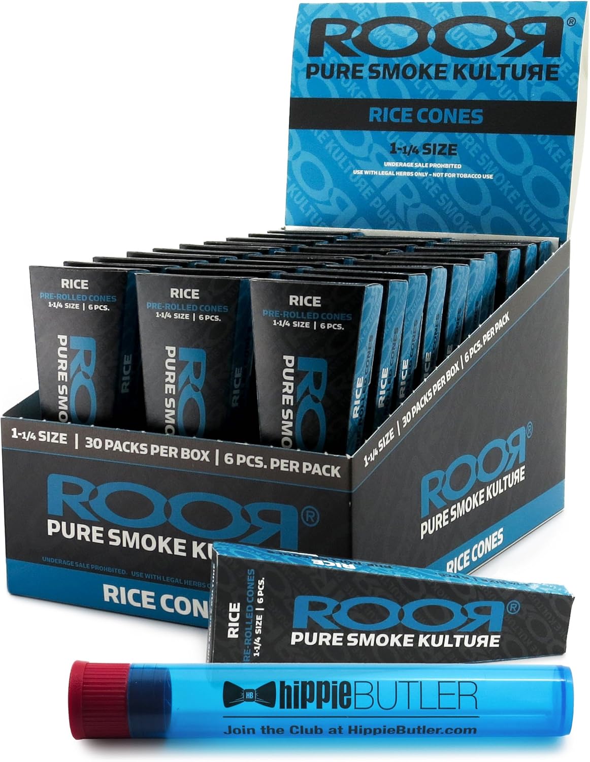 Amazon.com: ROOR 1 1/4 Rice Pre-Rolled Cones (30 Packs/Box) with Hippie ...