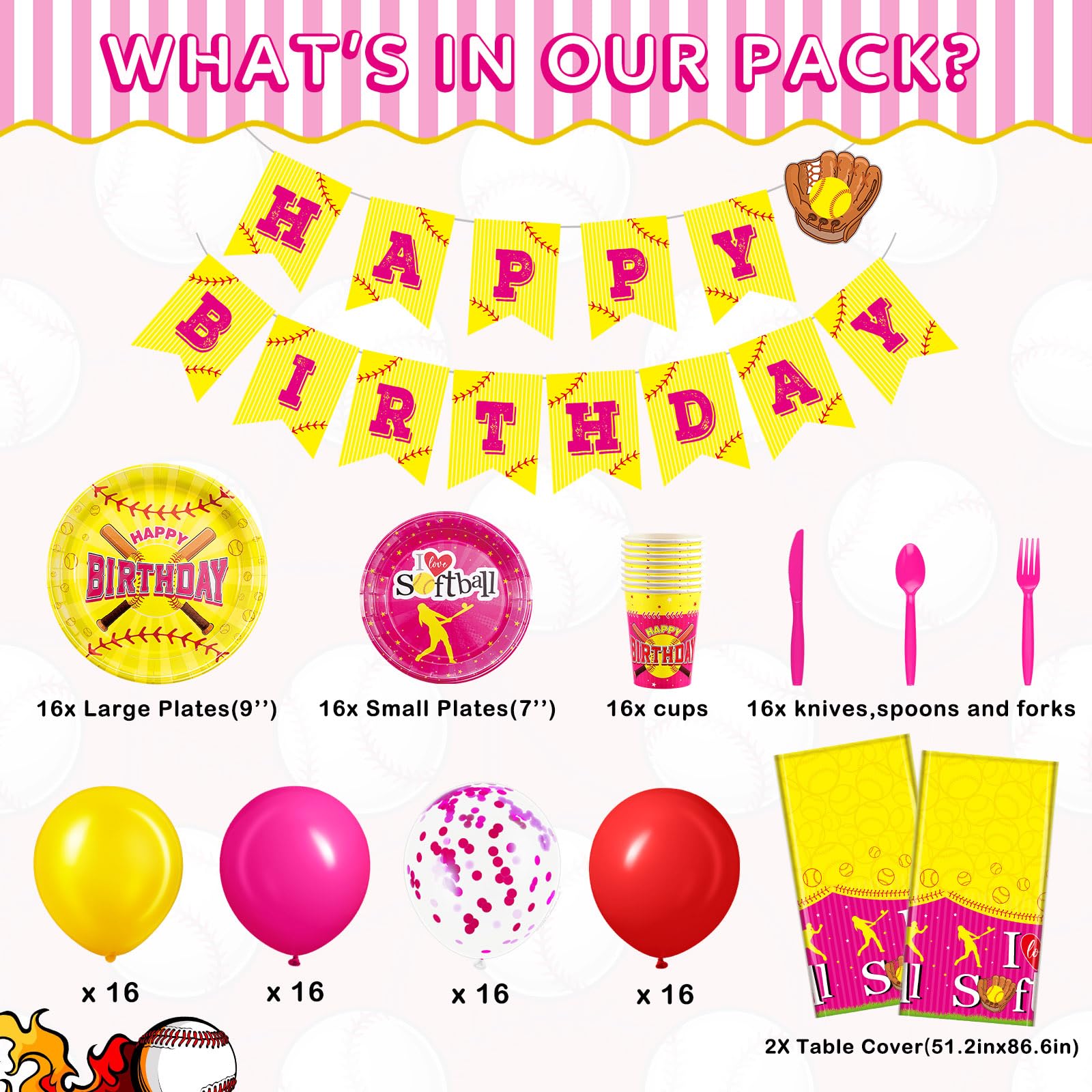 Snapklik.com : 115 Pcs Softball Birthday Party Decorations Softball ...