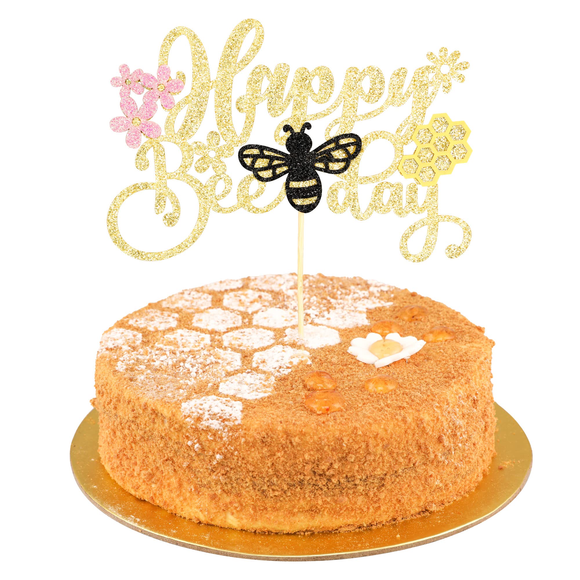 Amazon.com: 1 Pack Happy Bee Day Cake Topper Black Glitter Bumble Bee ...