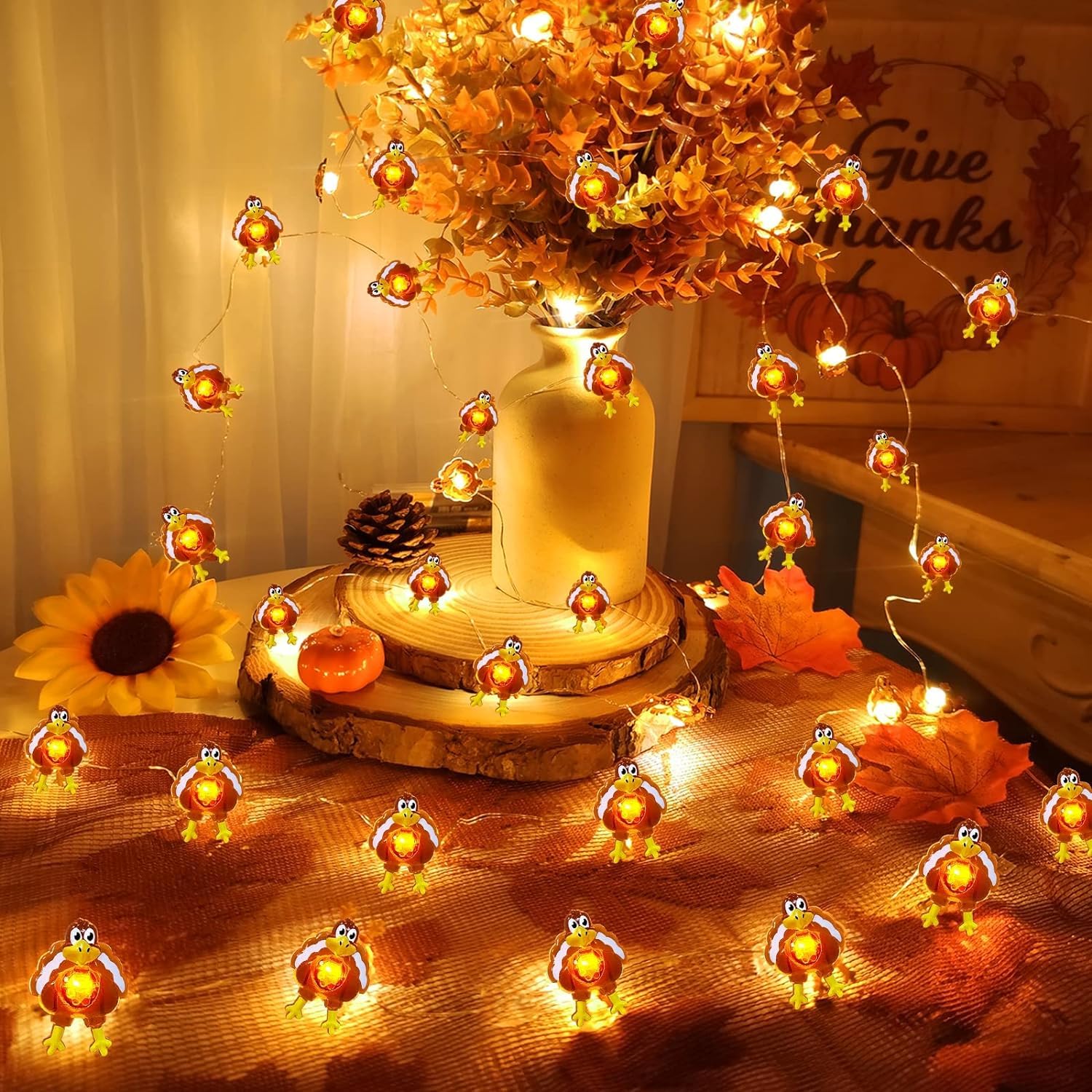 Leaf String Lights Mosoan [ Timer ] Thanksgiving Decorations Turkey ...