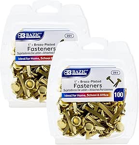 Amazon.com: BAZIC Brass Plated Fasteners 1 Inch, Round Head Paper ...