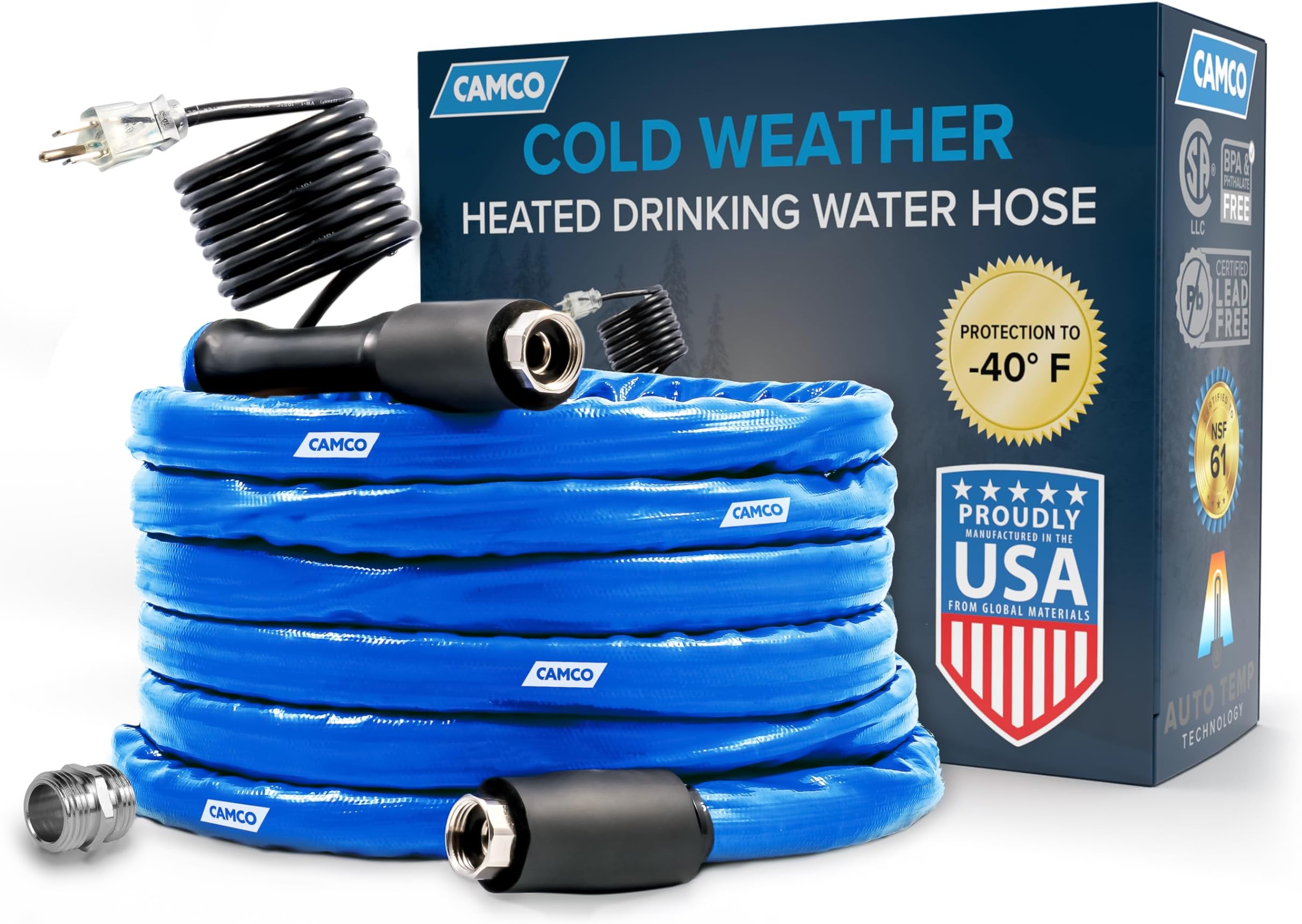 Camco 50ft Cold Weather Heated Drinking Water Hose Can Withstand ...