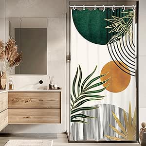 Amazon.com: KOMLLEX Small Stall Mid Century Green Boho Shower Curtain 36Wx72L Inches Rv Half ...