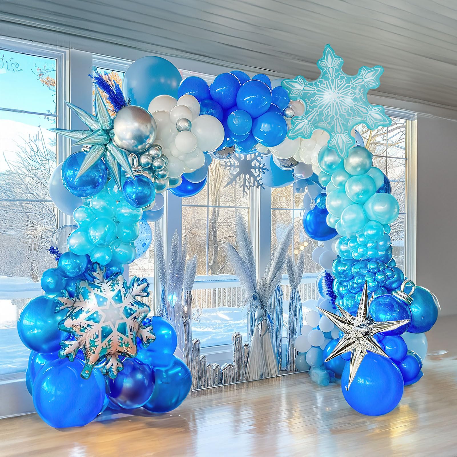 Amazon.com: Winter Blue Pearl Silver Snowflake Balloon Garland Arch Kit ...