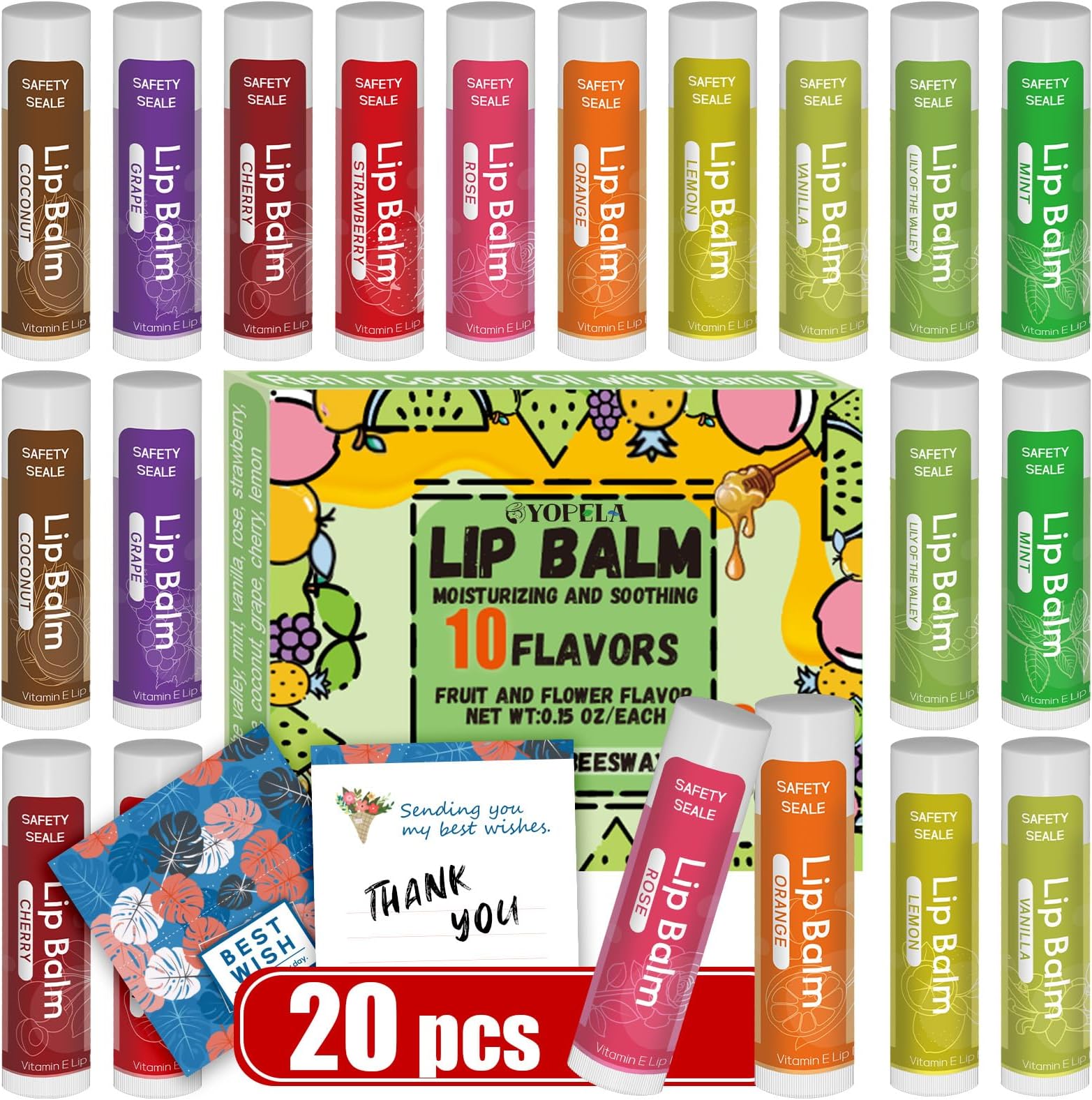 Amazon.com : Yopela 20 Pack Natural Lip Balm Bulk with Vitamin E and ...