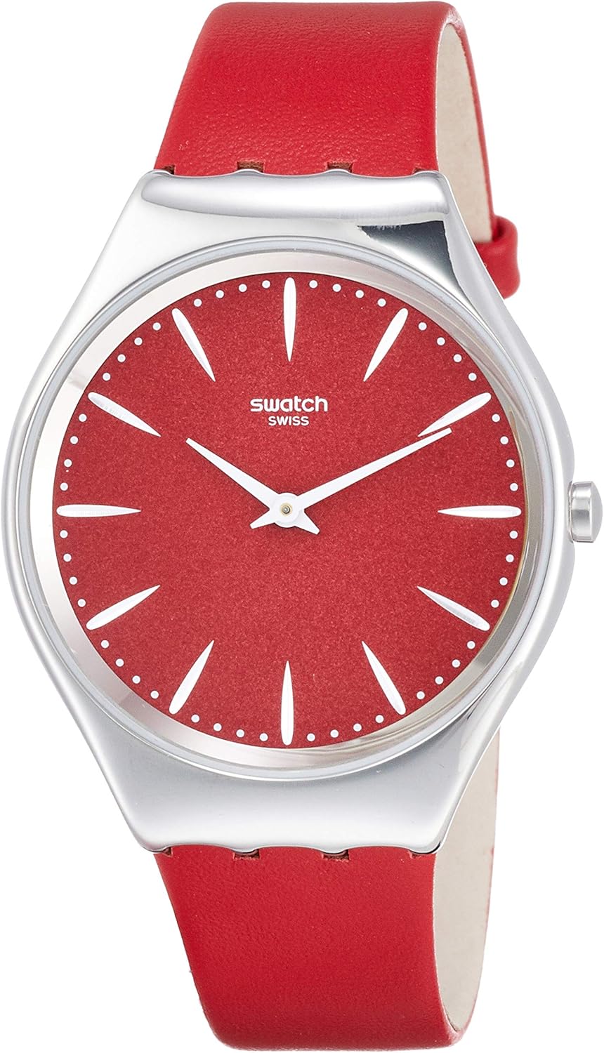 Swatch Unisex Erwachsene Analog Quarz Uhr mit Leder Armband SYXS119 ...