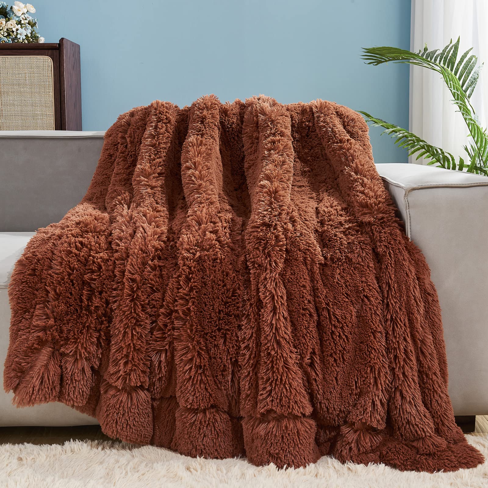 Amazon.com: GONAAP Fuzzy Faux Fur Throw Blanket Coffee Super Soft Cozy ...