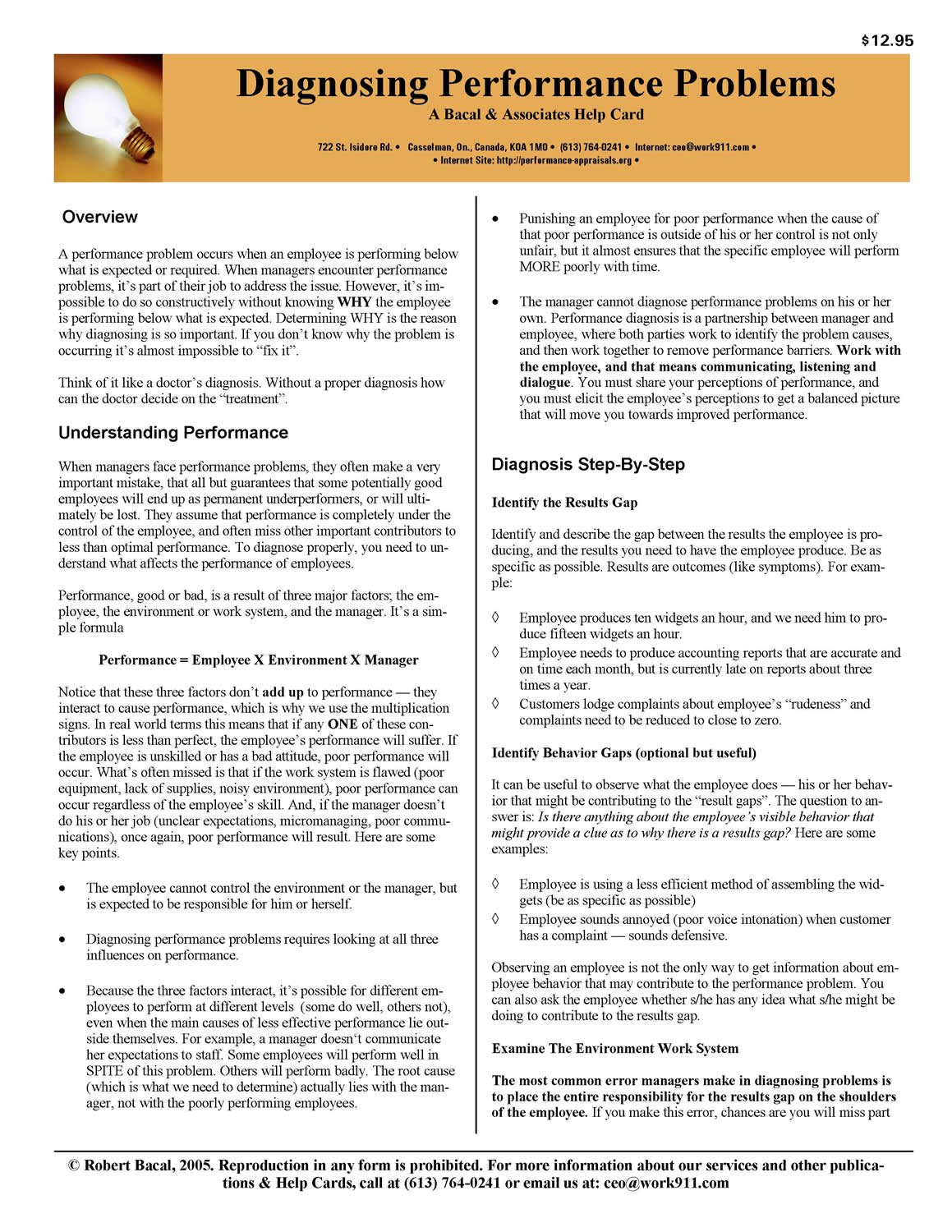 Diagnosing Performance Problems Helpcard (Performance Management Tools For THIS Century) eBook ...