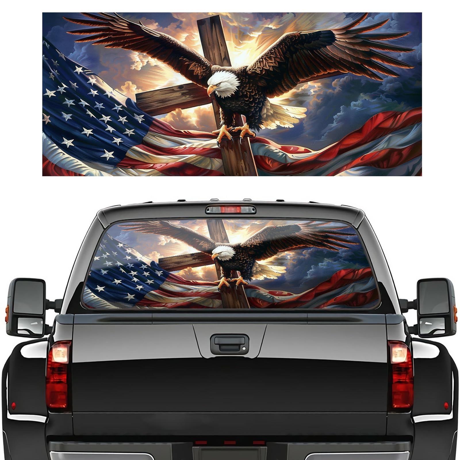 Amazon.com - Generic Eagle American Flag Rear Window Decals for Trucks ...