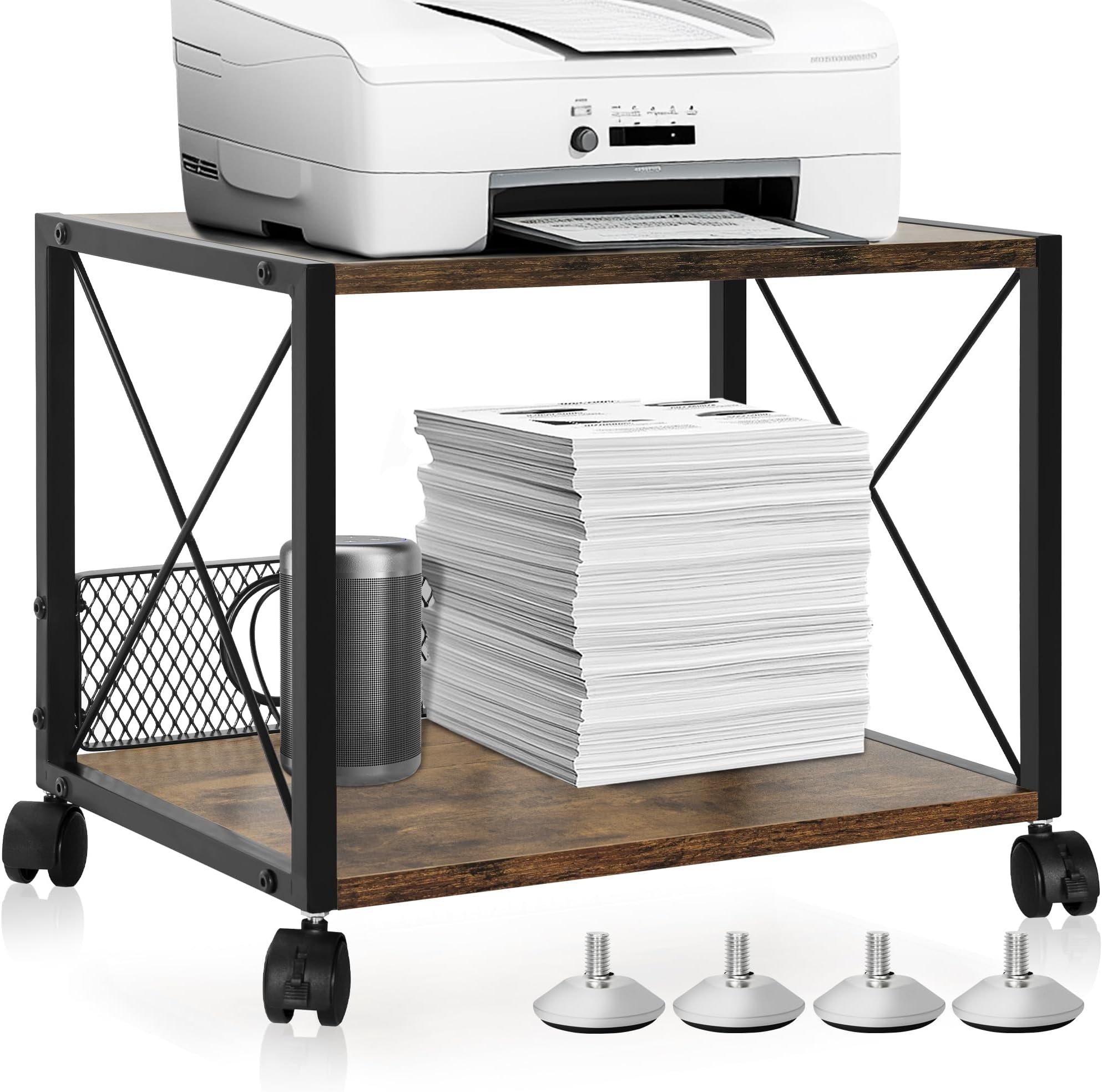 AKOZLIN Printer Table 2 Tier Mobile Printer Cart with Wheels Rolling ...