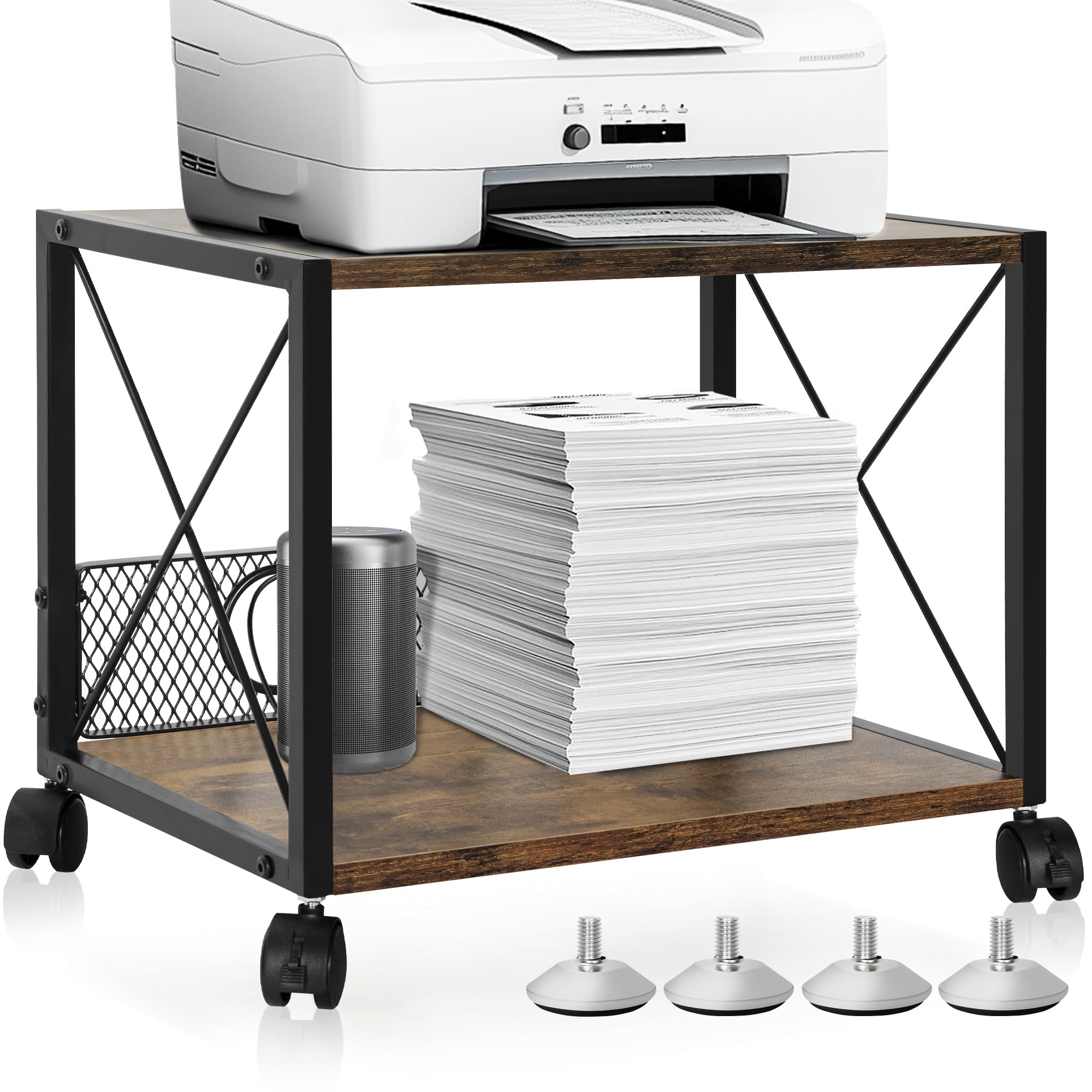 AKOZLIN Printer Table 2 Tier Mobile Printer Cart with Wheels Rolling ...