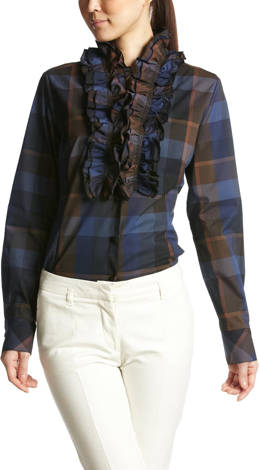Amazon | (ナラ カミーチェ)NARA CAMICHE コットンストレッチビッグチェックフリルブラウス 11-22-01-512 98 ...