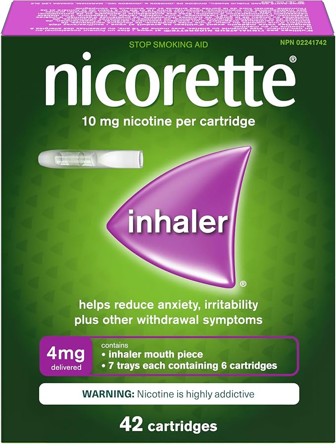 Nicorette Nicotine Inhaler, 4mg Delivered, 42 Cartridges, Quit Smoking ...
