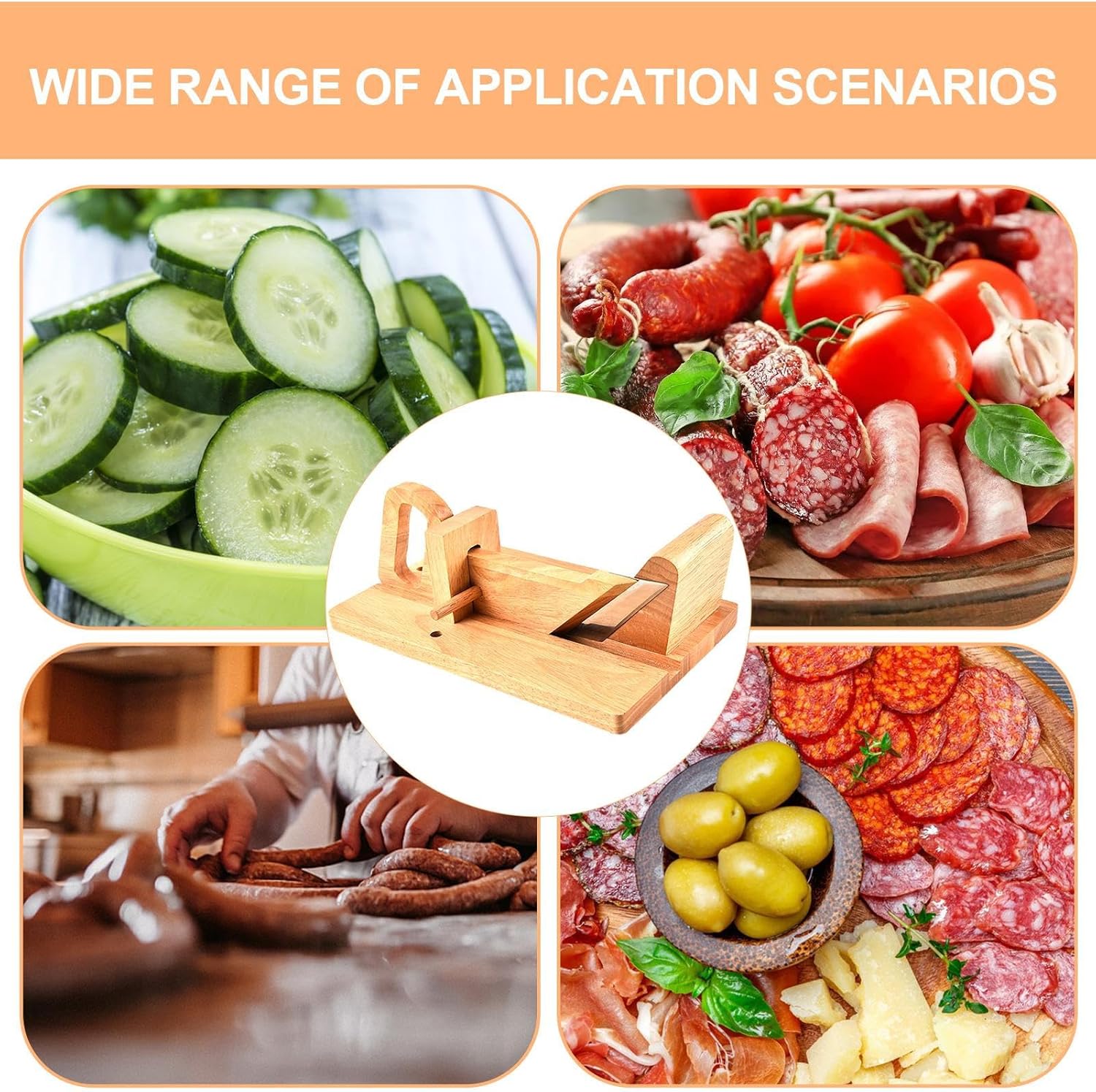 Sausage Cutter, Removable Kitchen Household Sausage Slicer, Wooden ...