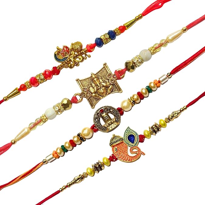Amazon.com: Traditional Rakhi Set of 4 for Raksha Bandhan – Handcrafted ...