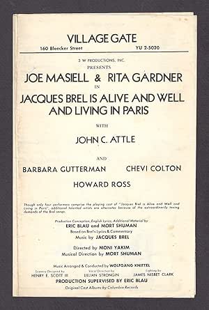Rita Gardner "JACQUES BREL IS ALIVE AND WELL" Joe Masiell 1970 Playbill ...