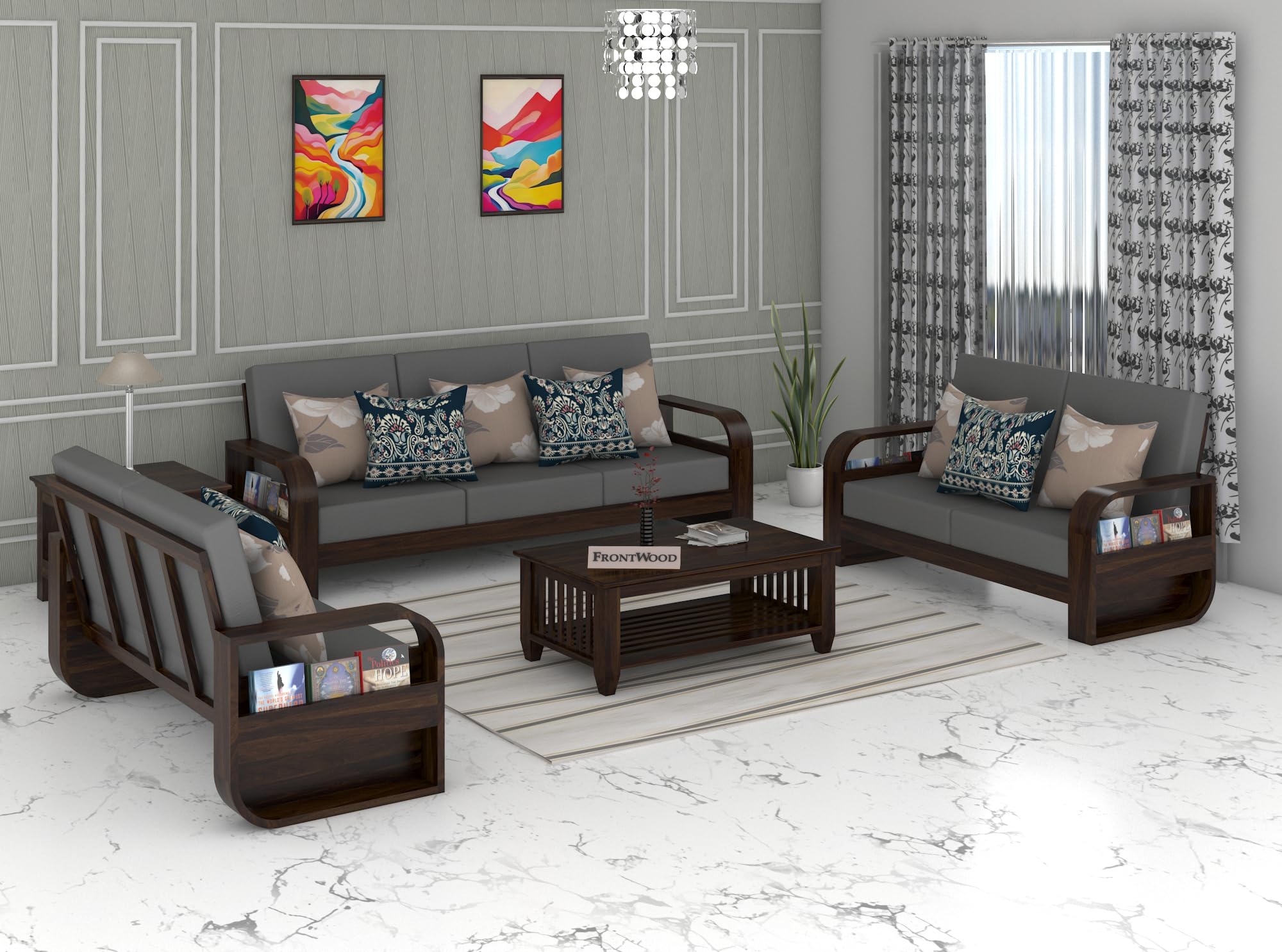 FrontWood Sheesham Wood 7 Seater Sofa Set for Living Room Home Office ...