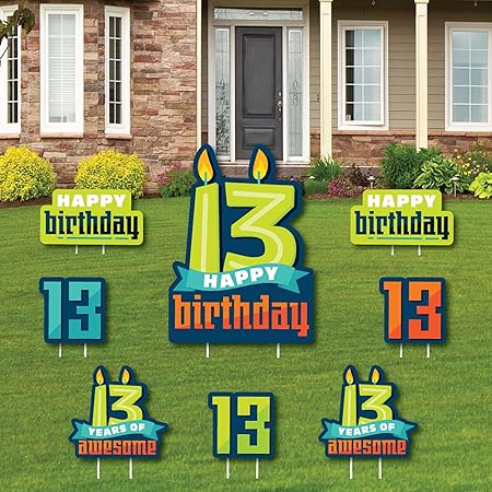 Amazon.com: Large Happy 13th Birthday Party Yard Sign Black Gold 13 ...