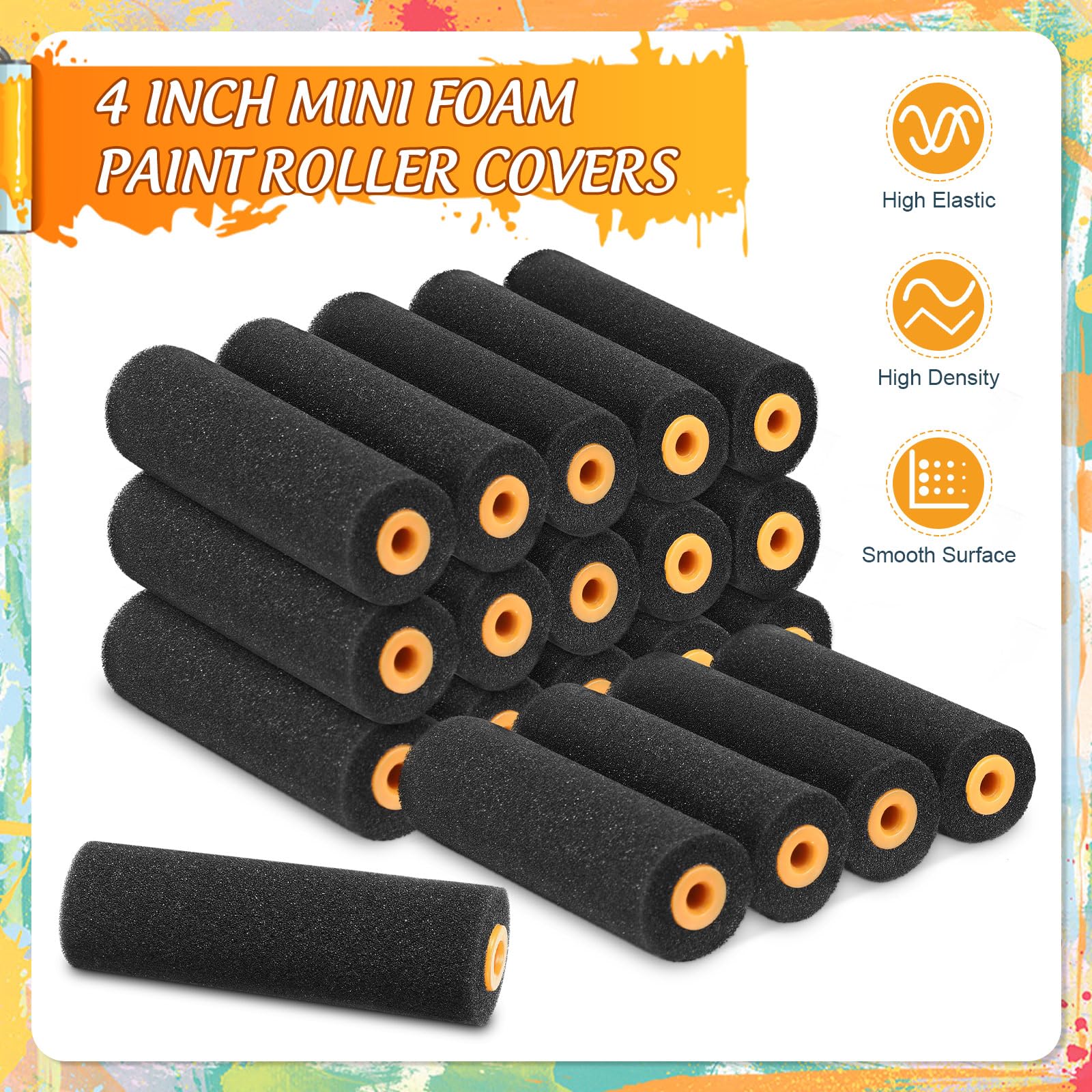Snapklik.com : 20 Pcs 4 Inch Black Foam Paint Roller High Density Mini ...