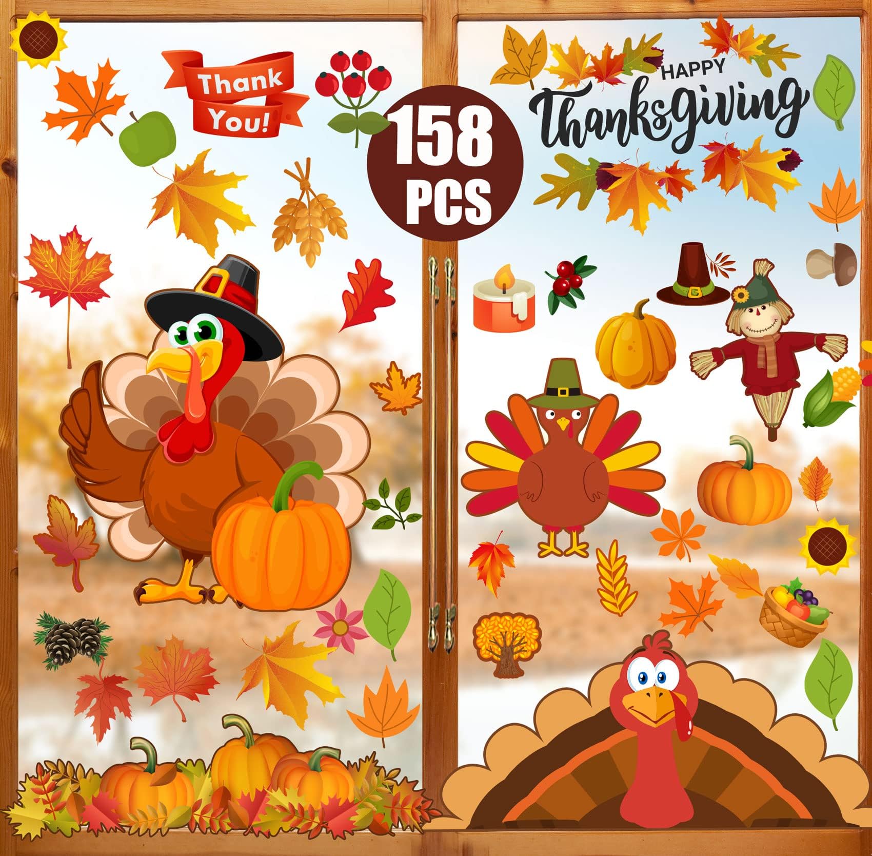 Amazon.com: 8 Sheets Thanksgiving Window Clings, Spring Autumn Window ...