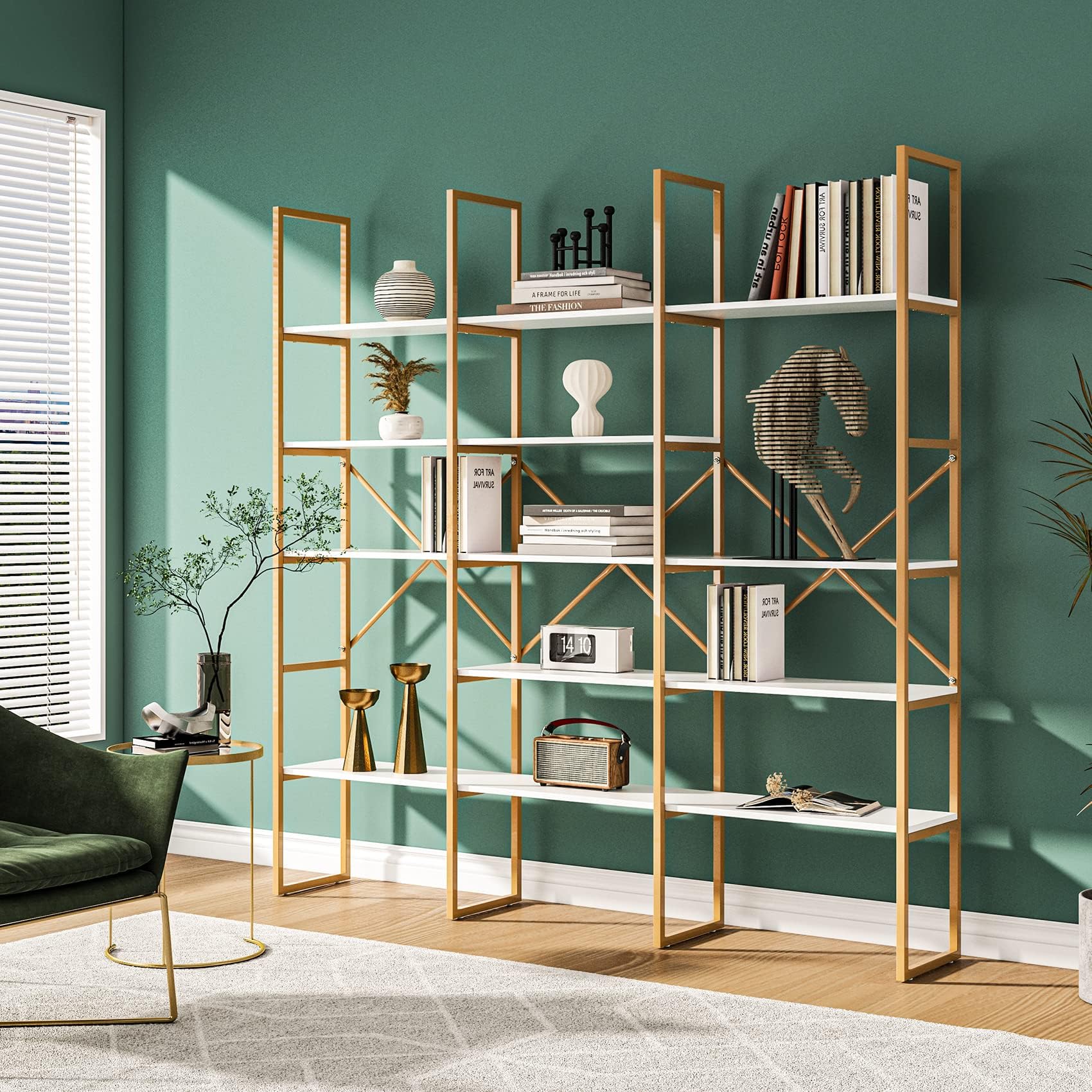 Amazon.com: Saudism Gold Bookshelf Geometric Bookcase, 71" Tall Gold ...