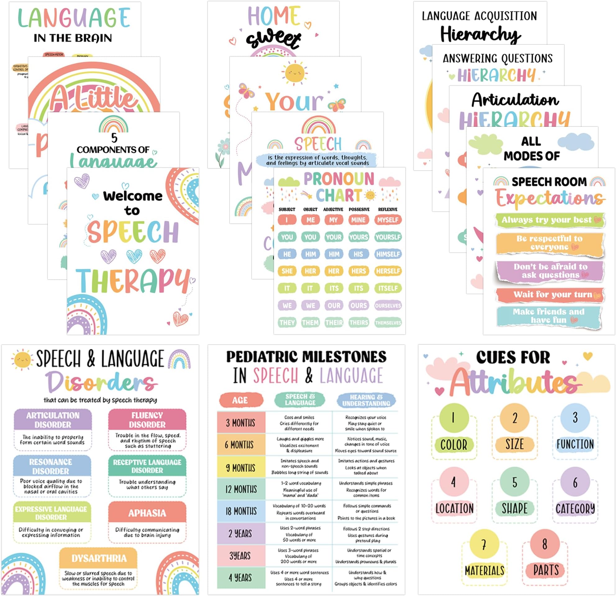 Amazon.com : Yiaoyinnz 16Pcs Speech Therapy Posters for Classroom ...
