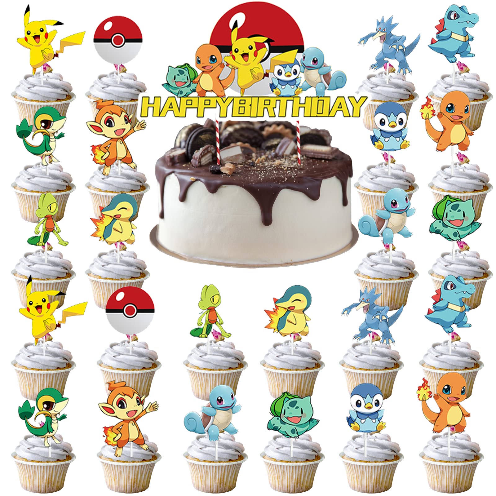 Buy 25 Pieces Cartoon Theme Cupcake Toppers RHYII-Birthday Cake Toppers ...