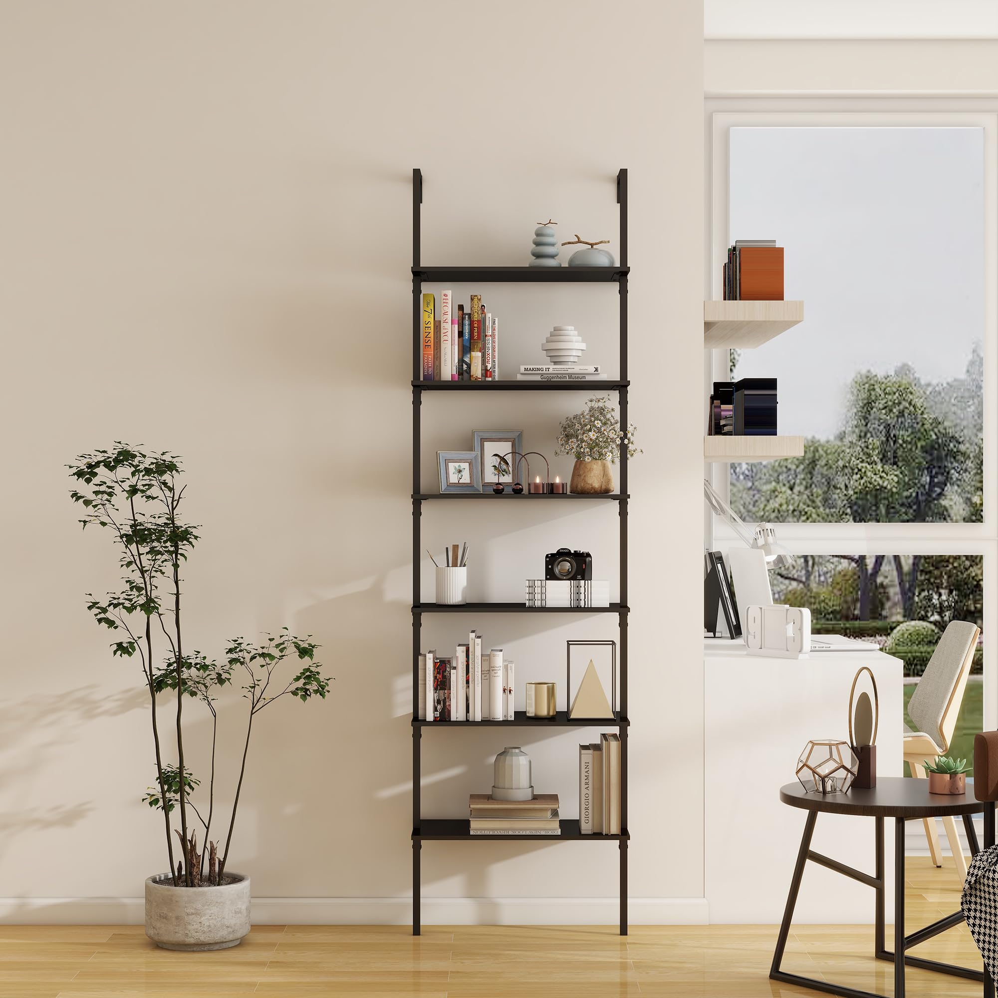 Snapklik.com : Panana 6 Tier Tall Modern Bookshelf, Industrial Ladder ...