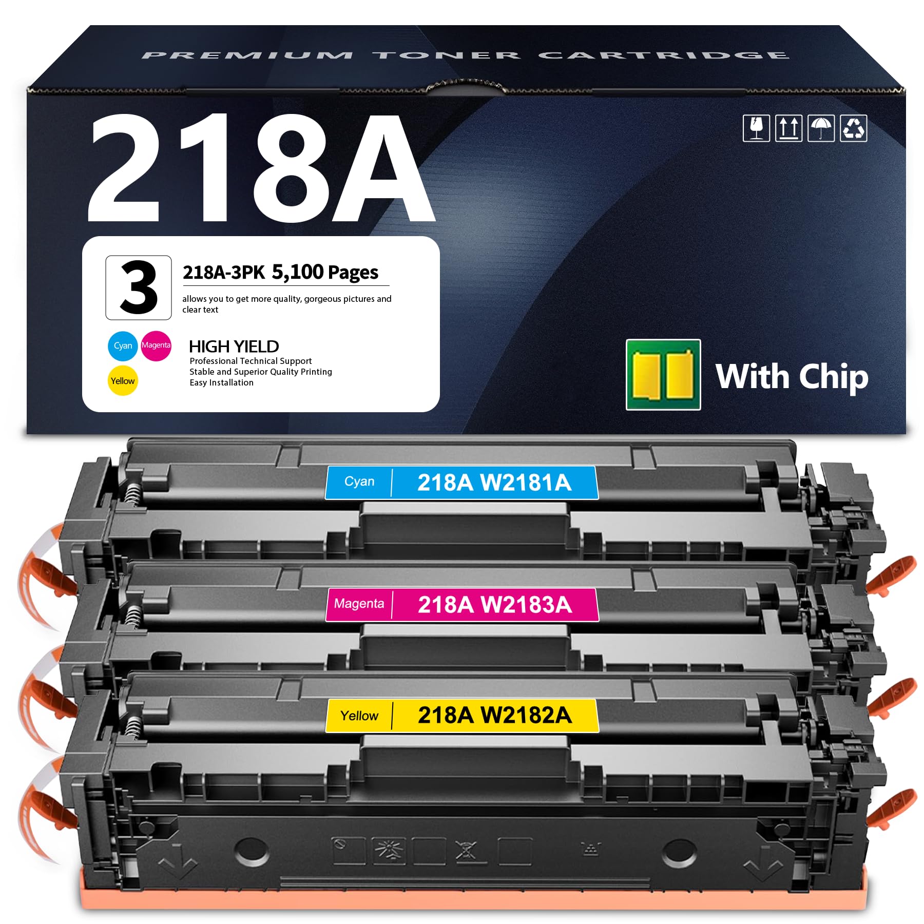 Amazon.com: 218A Toner Cartridge (with CHIP) Cyan Magenta Yellow 3 Pack ...