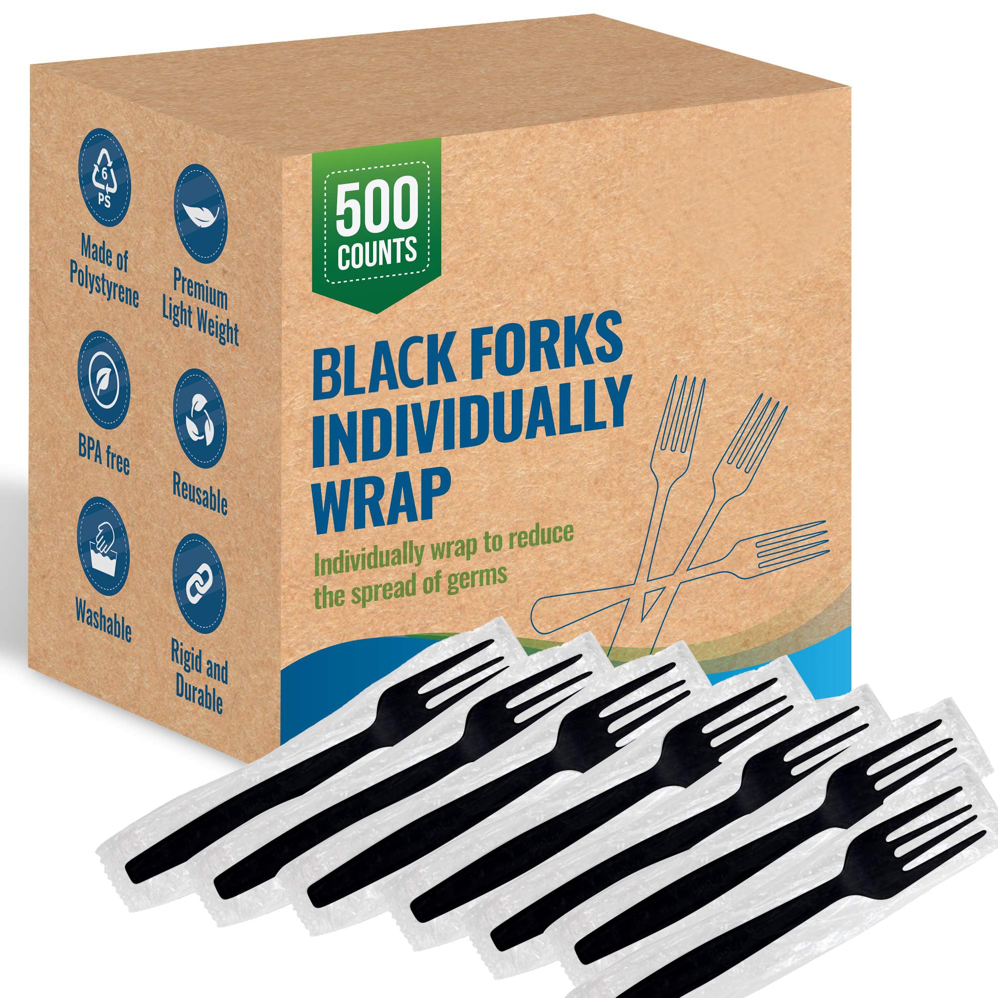 Amazon.com: Plastic Black Fork Disposable Individually Wrapped - Medium ...